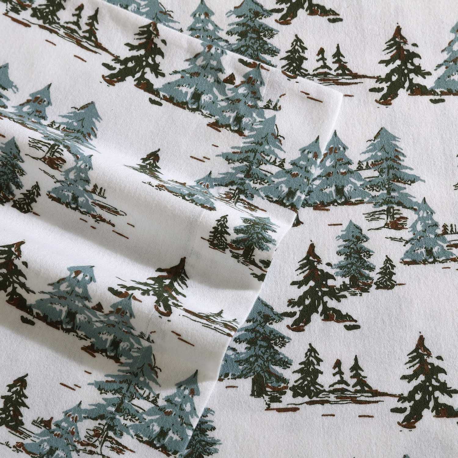 Eddie Bauer Flannel Sheet Set Color: Snowy Pine Trees Green Size: FULL ...