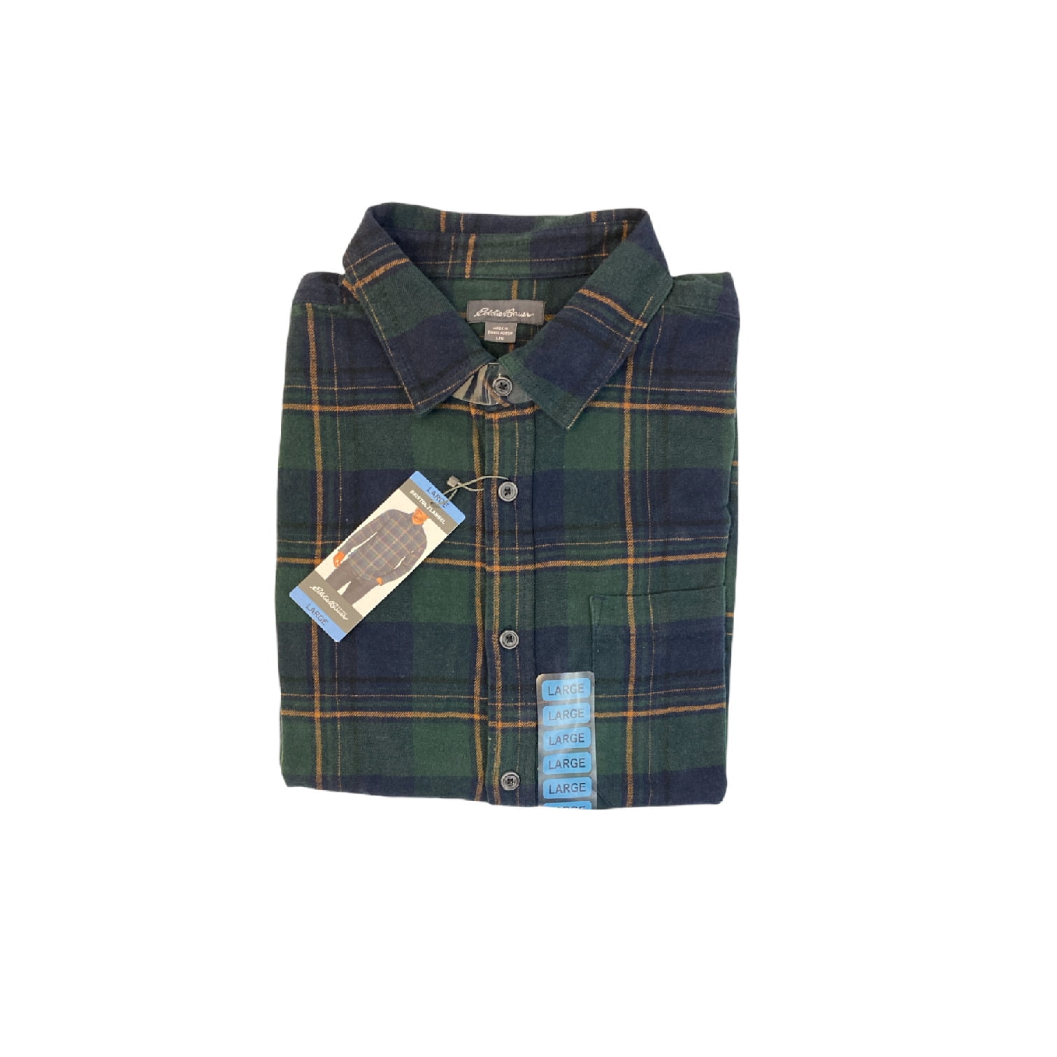Eddie Bauer Men's Bristol Plaid Button Up Flannel Shirt (Bayleaf, 3XL ...