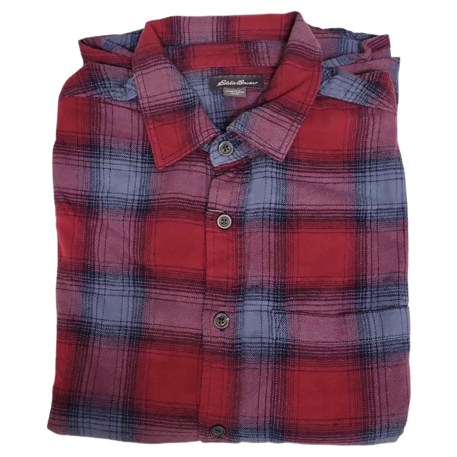 Eddie Bauer Men's Bristol Plaid Button Up Flannel Shirt (Rosewood Ombre ...
