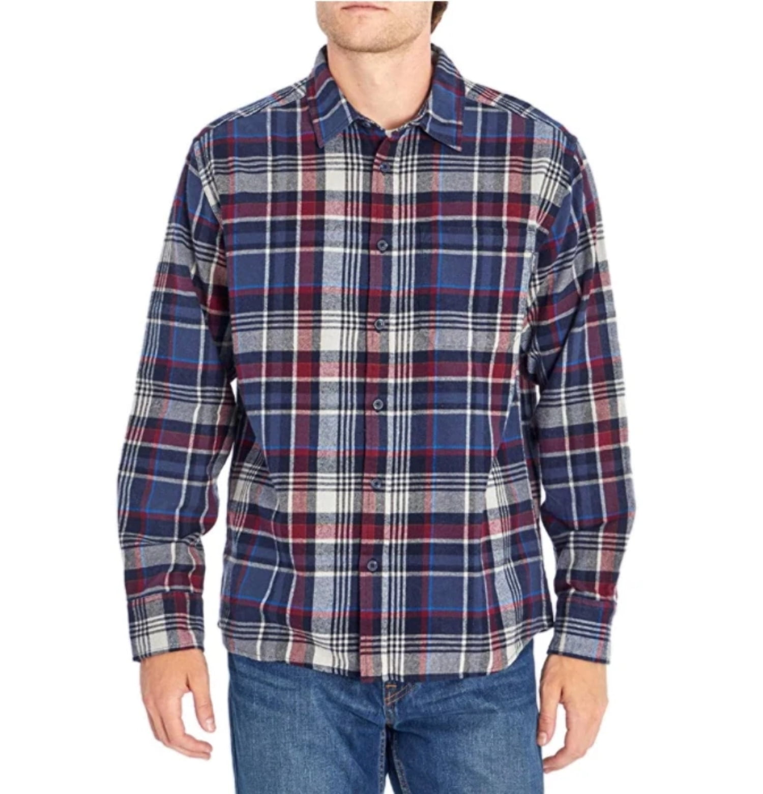 Eddie Bauer Men's Bristol Plaid Button Up Flannel Shirt (Winter Blue ...