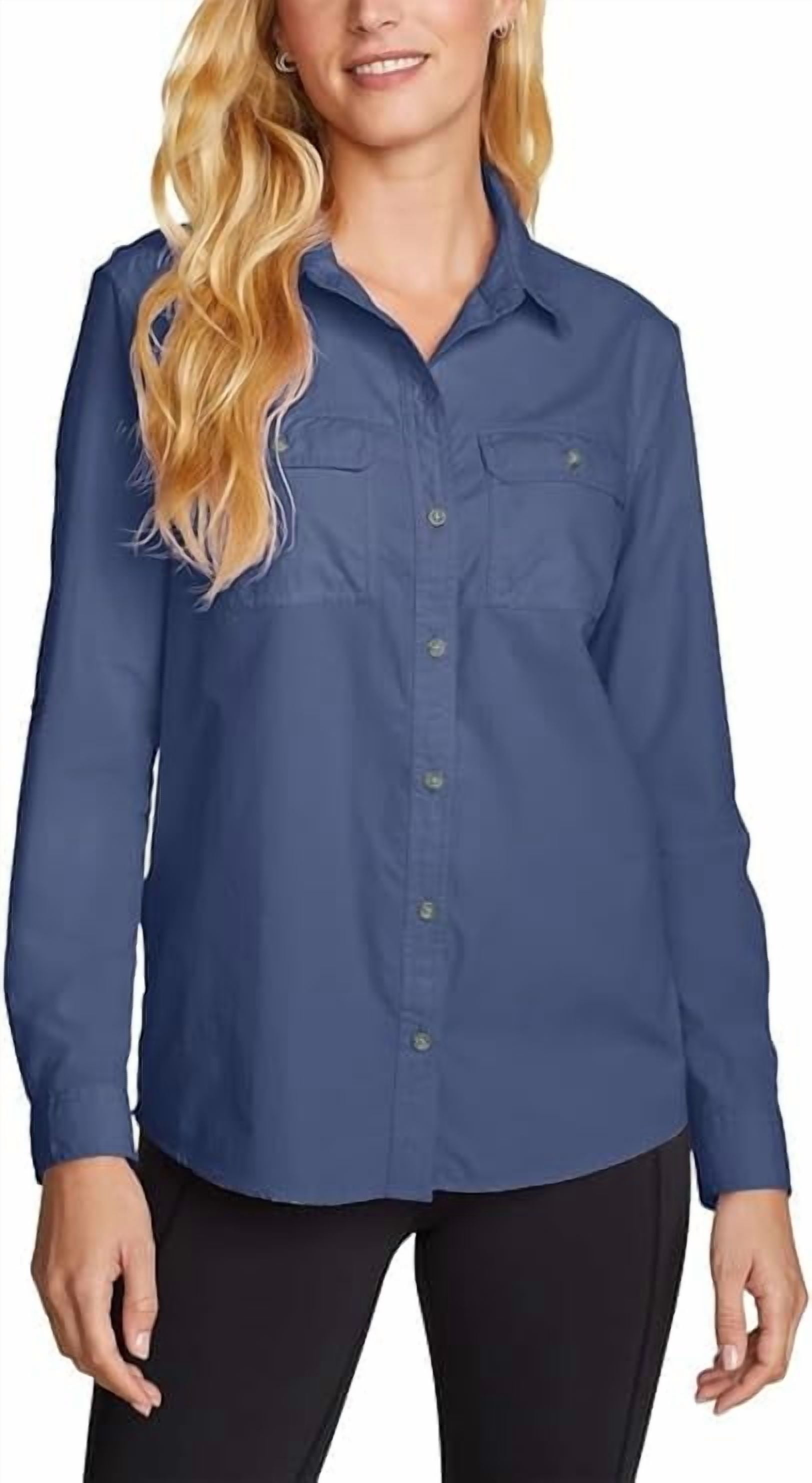 Eddie Bauer Womens Lightweight Long Sleeve Ripstop Mountain Shirt (Blue ...
