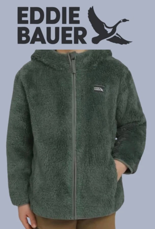 Eddie Bauer Youth Kid's High Pile Plush Hooded Full Zip Jacket (Green/X ...