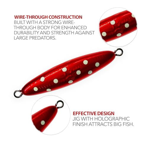 Eddie Bomb 16oz 5" Tuna Jigs, Crimson Red Polka Dot, 2 Pieces, Heavy ...