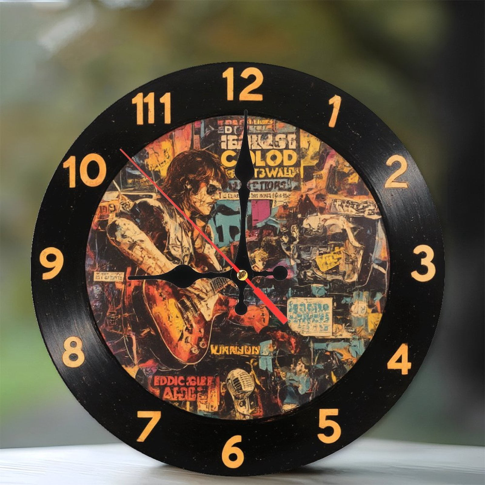 Eddie Guitar Clock Wall Decor Vintage Record Album Art 10-Inch Silent ...