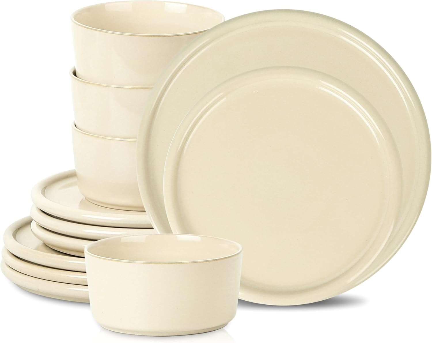 Eden 12-Piece Beige Dinnerware Set - Stoneware Plates and Bowls for 4 ...
