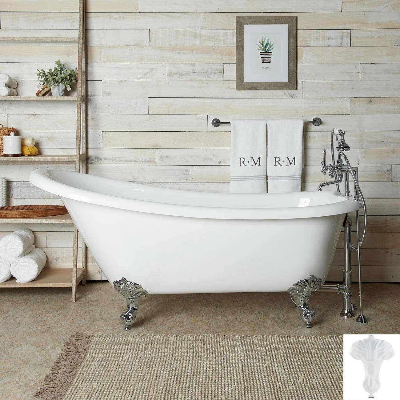 Eden 67 Inch Acrylic Slipper Clawfoot Tub - Rim Faucet Drillings ...