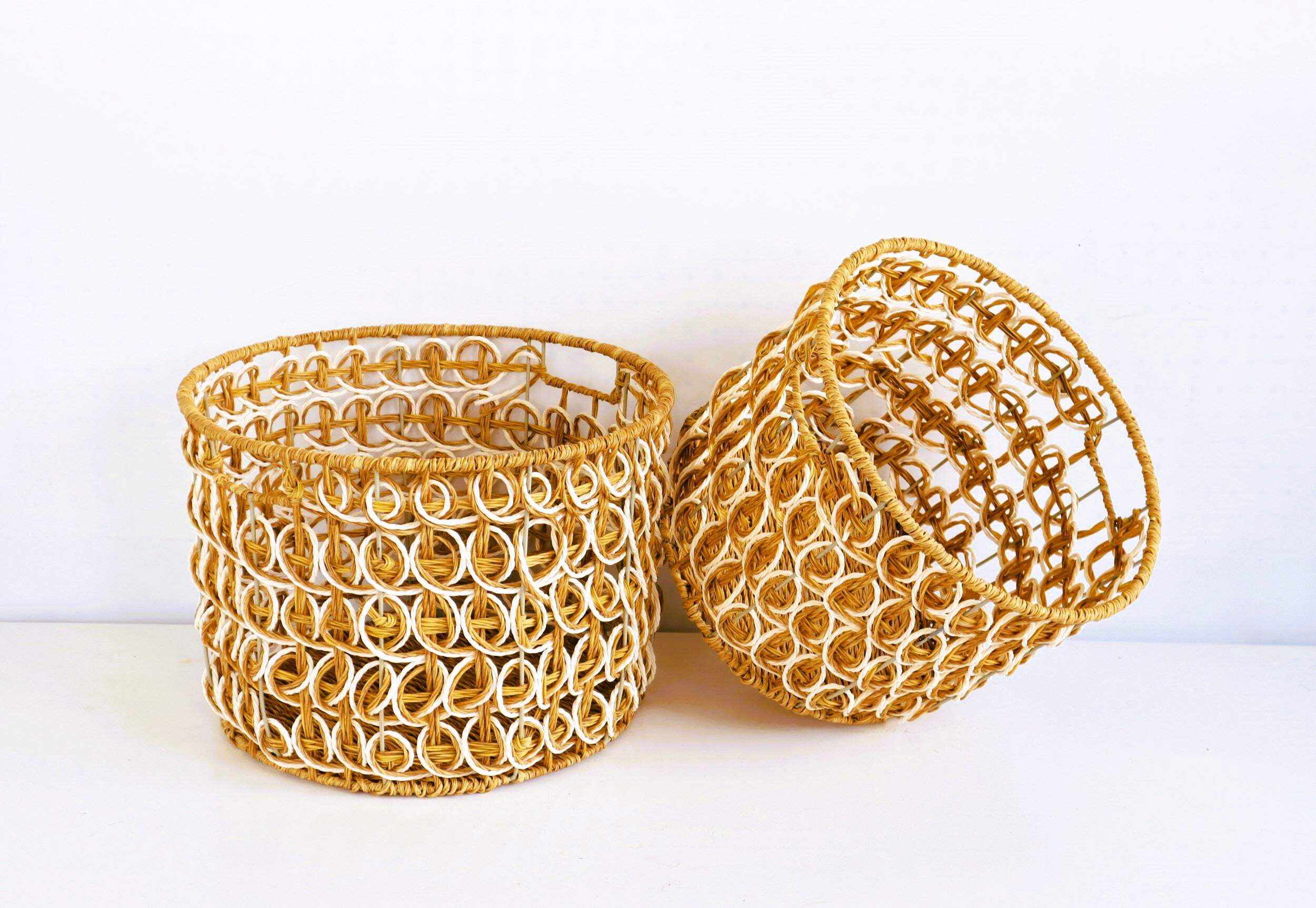 Eden Grace - Set of 2 Round Hand Woven Eco-Friendly Wicker Baskets with ...