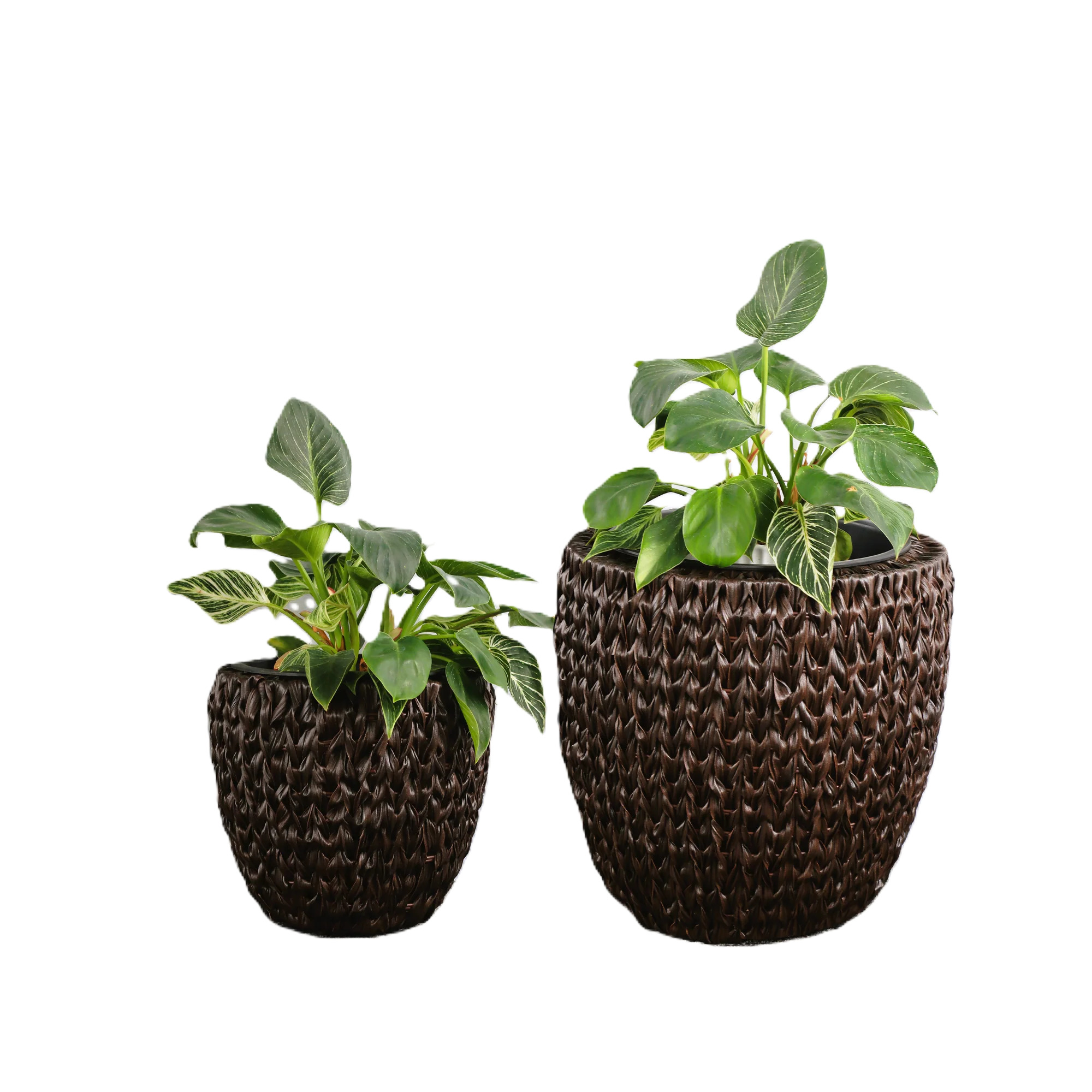 Eden Grace Set Of 2 Round All-Weather Wicker Planter With Plastic Liner ...