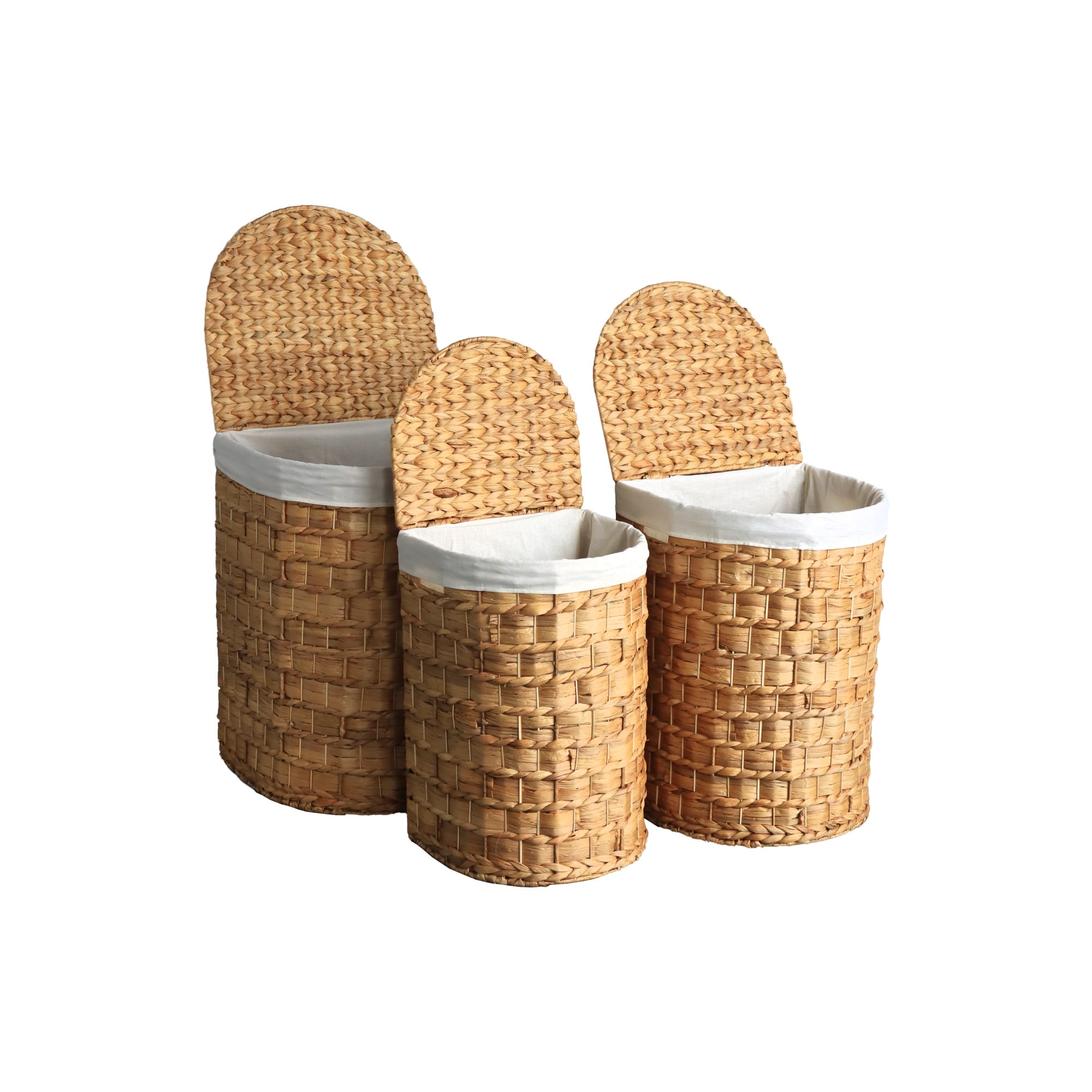 Eden Grace Set of 3 Half Moon Hand-Woven Wicker Hampers with Rice Nut ...