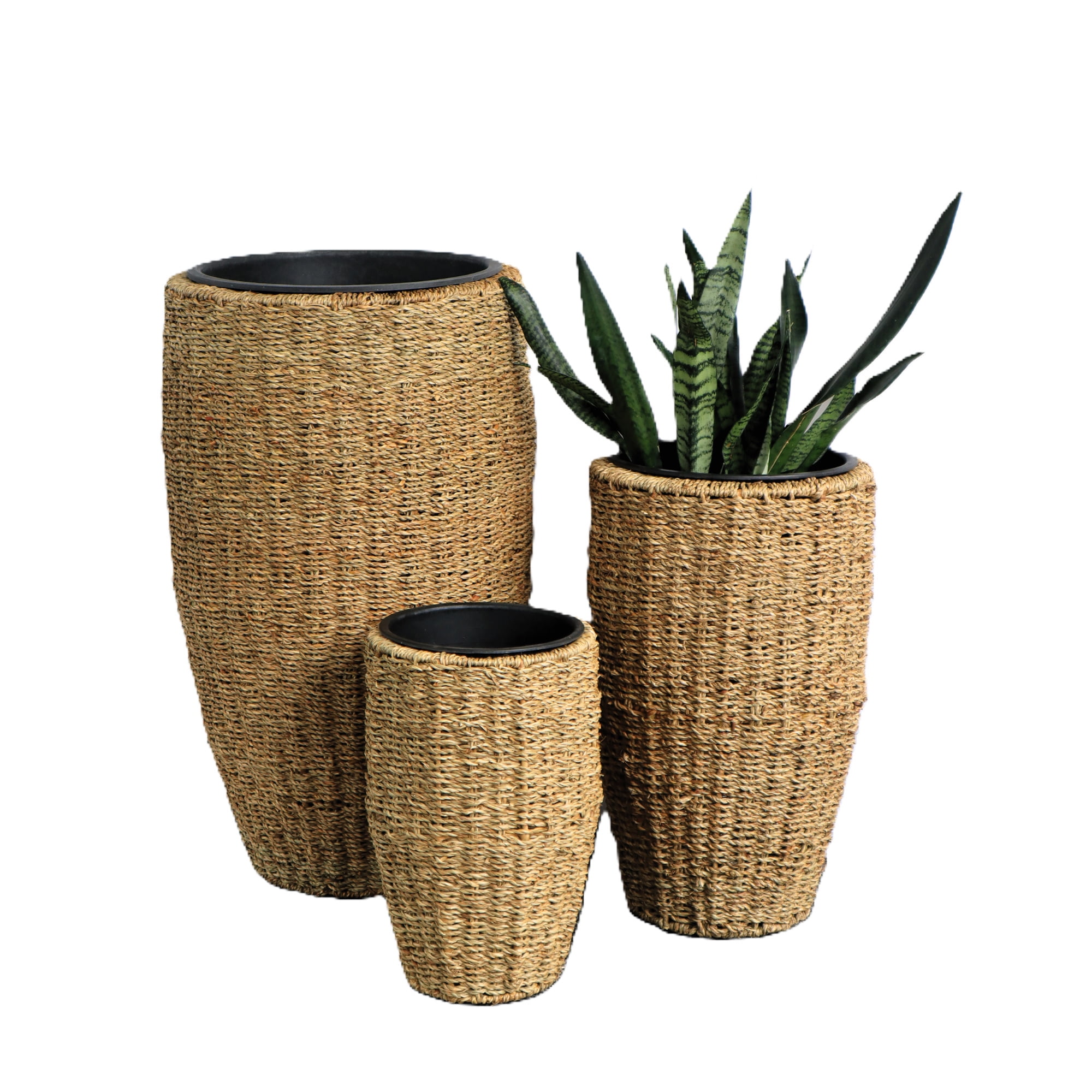Eden Grace 3pc Hand Woven Wicker Planters - Eco-Friendly Seagrass ...