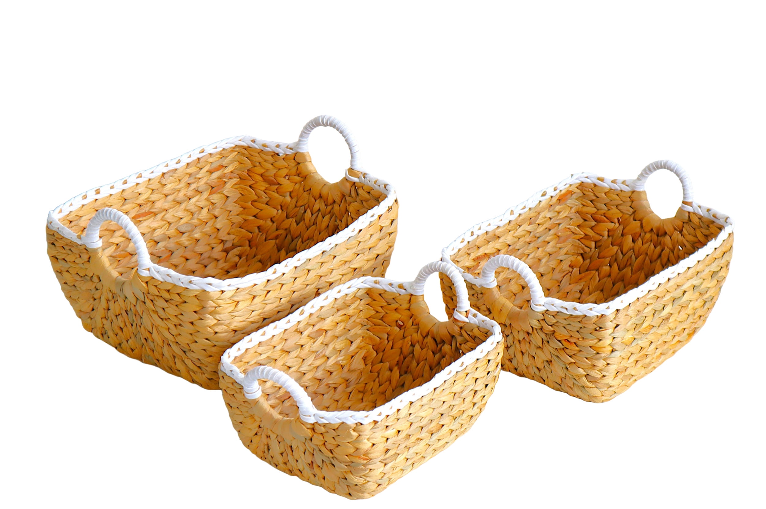 Eden Grace - Set of 3 Rectangular Nesting Wicker Baskets with Art Deco Design and Round Handles ...