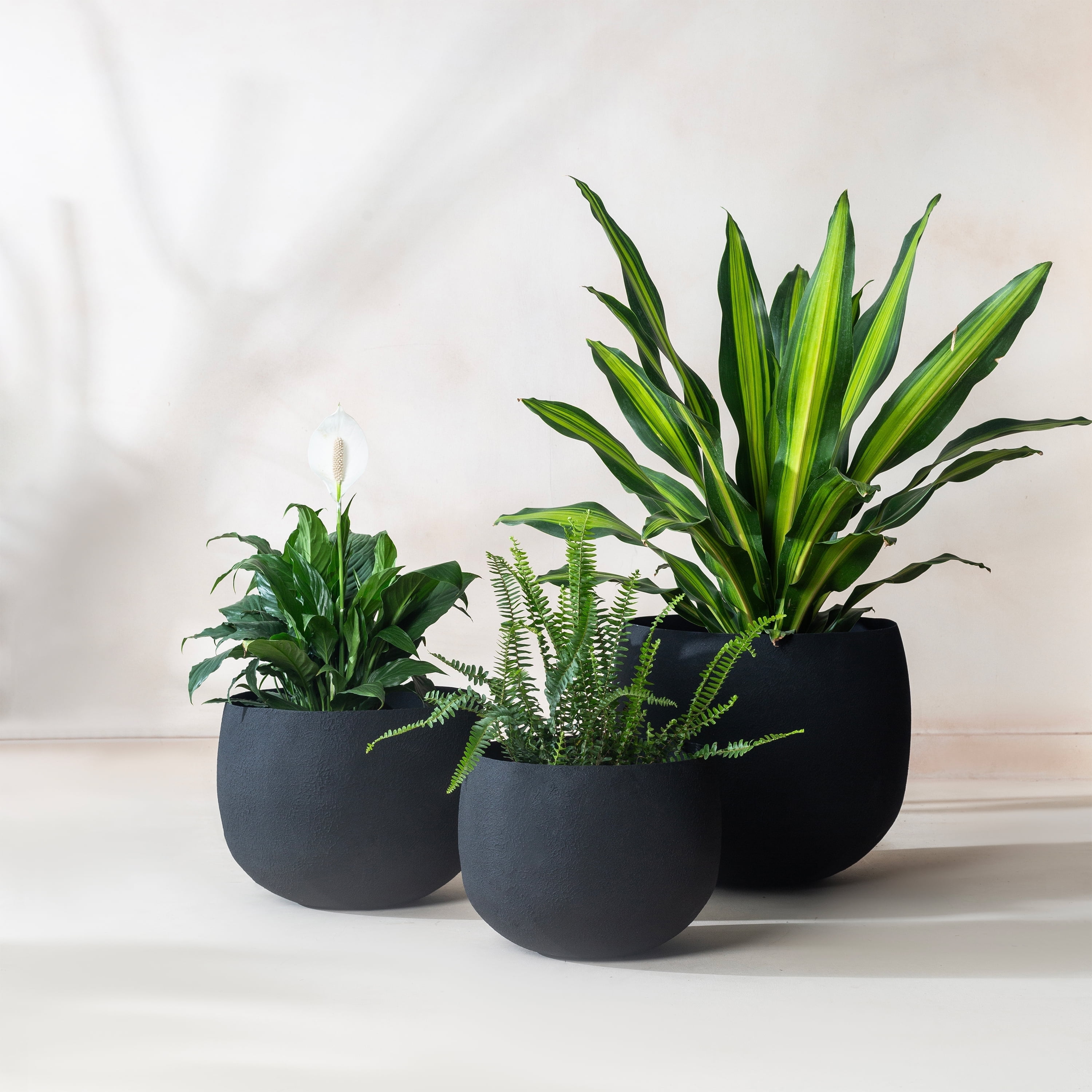 Fab Habitat Eden Handmade Round Metal Planters in Midnight Finish – Set ...