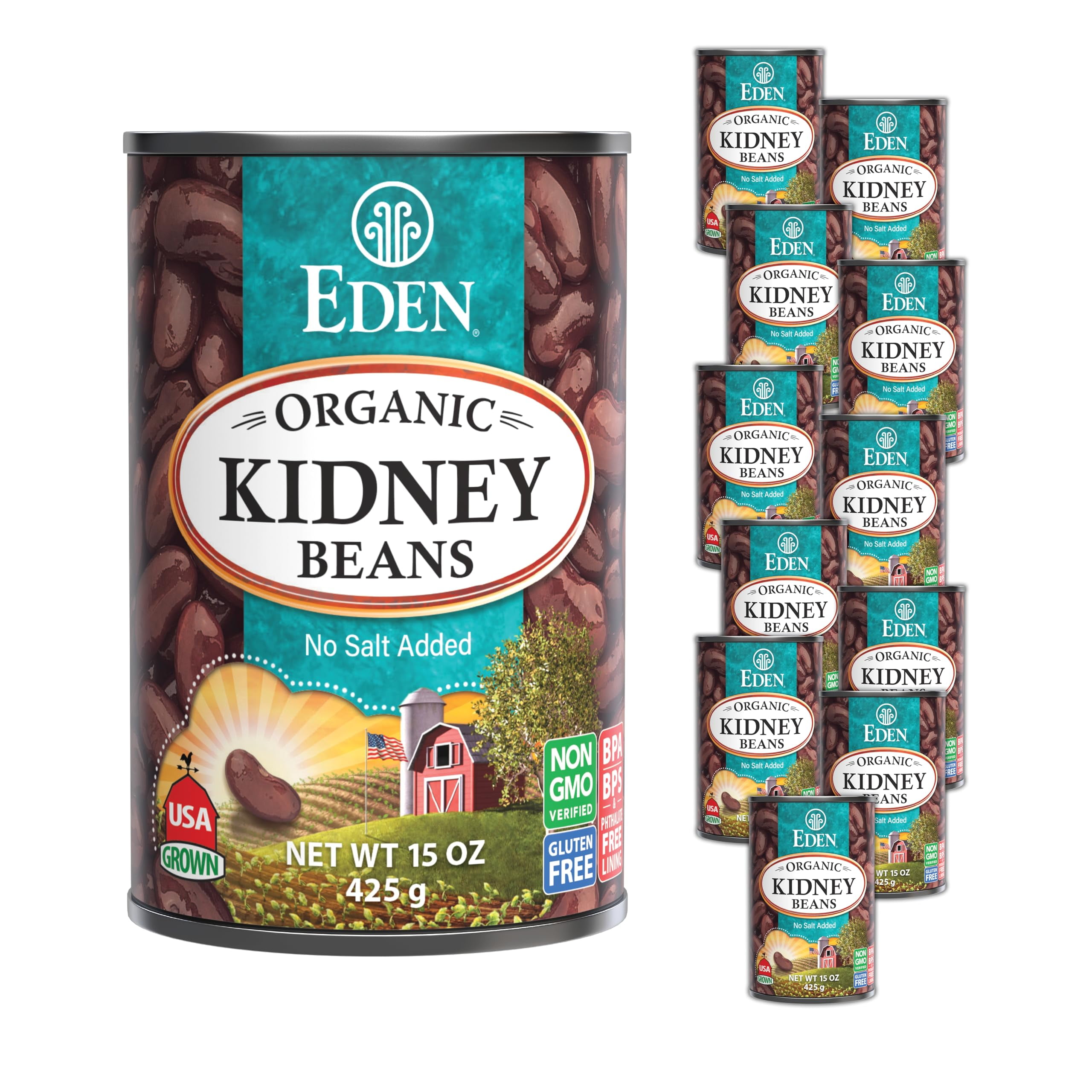 Eden Organic Red Kidney Beans, 15 COC1oz Can, No Salt Added, Non-GMO, U ...
