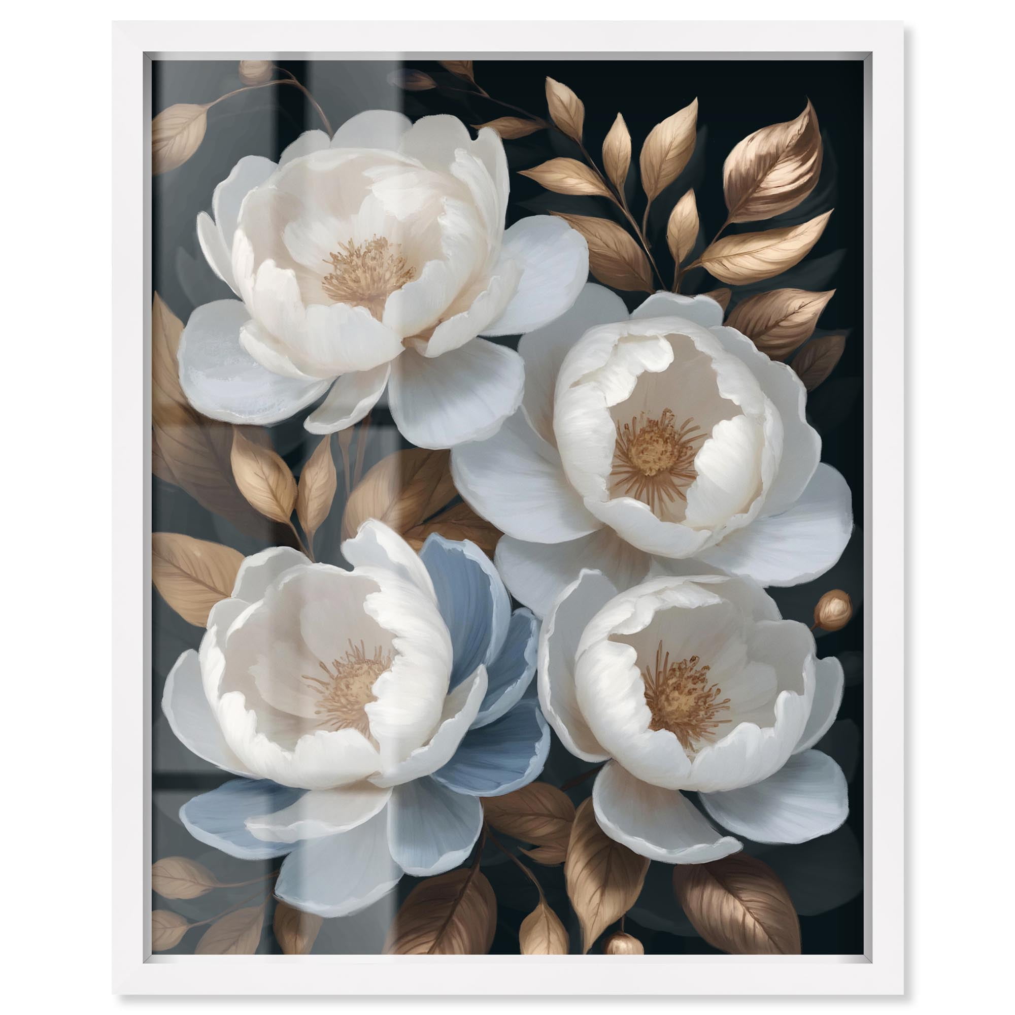 Eden Peonies Shadowbox Print Gold Floral Wall Art by Art Remedy, White ...