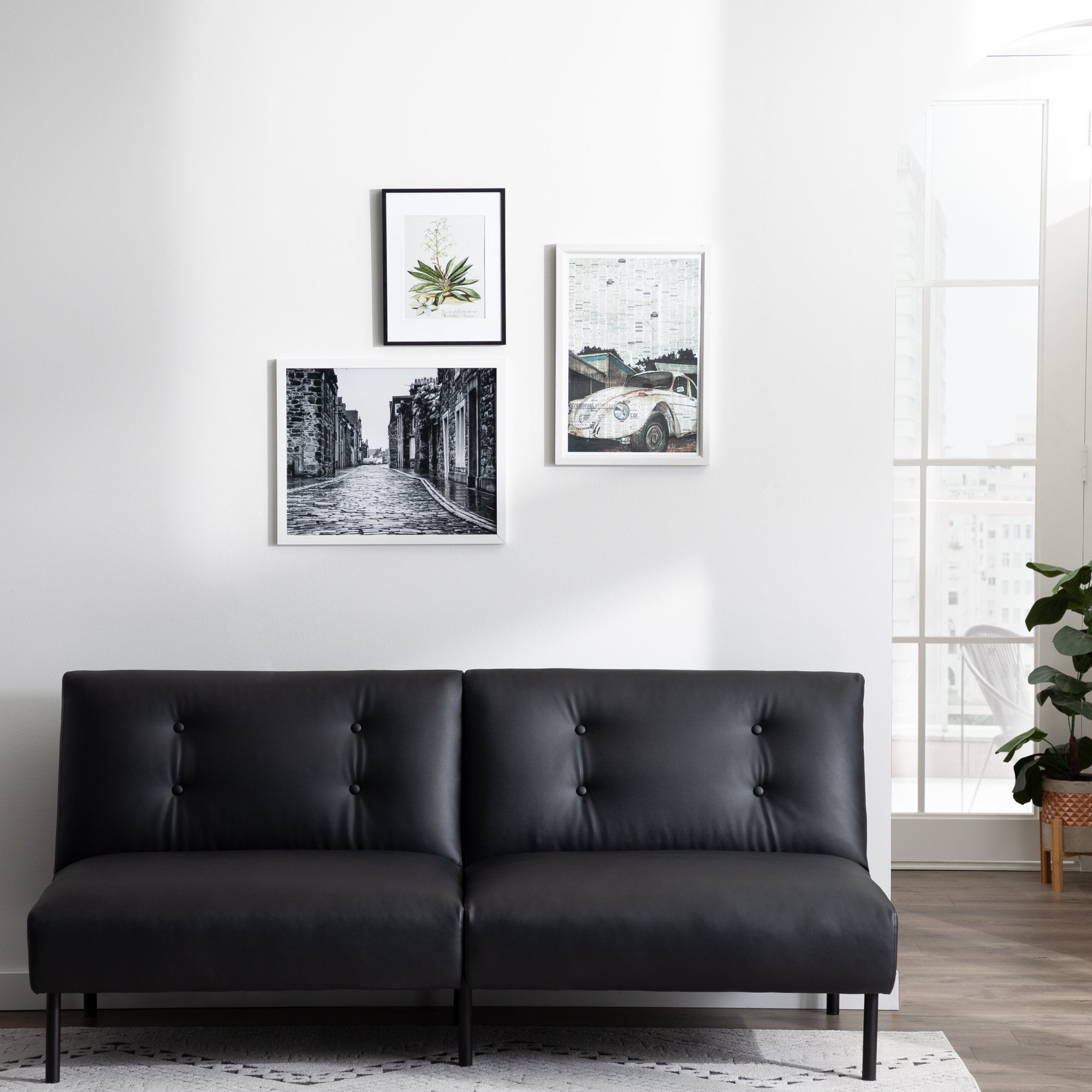 Free Shipping! Mayview 72 Armless Sleeper Sofa Bed Black Faux Leather ...