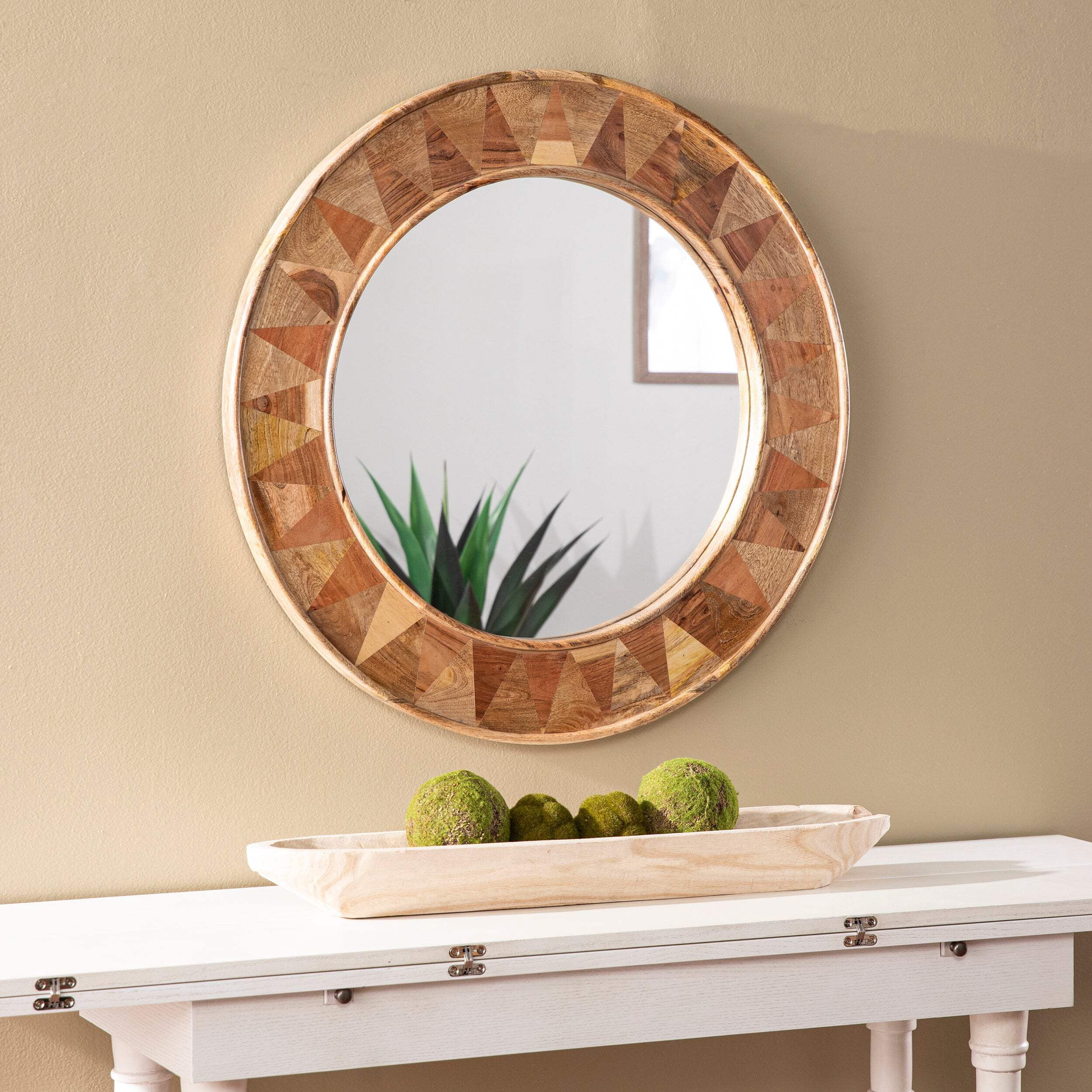 Edensor Round Decorative Mirror Brown Solid Wood - Walmart.com