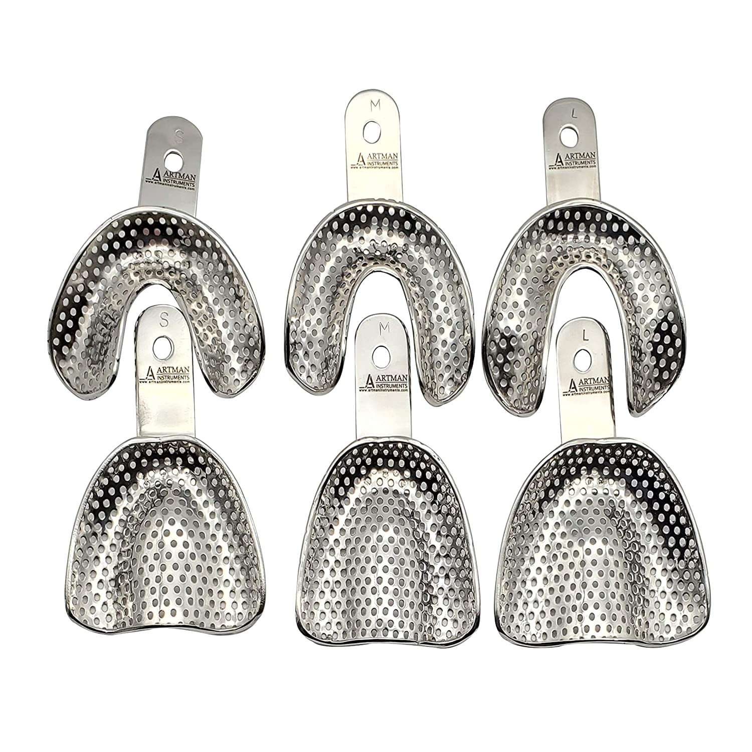Edentulous Jaw Impression Trays Set of 6 Perforated Stainless Steel by ...
