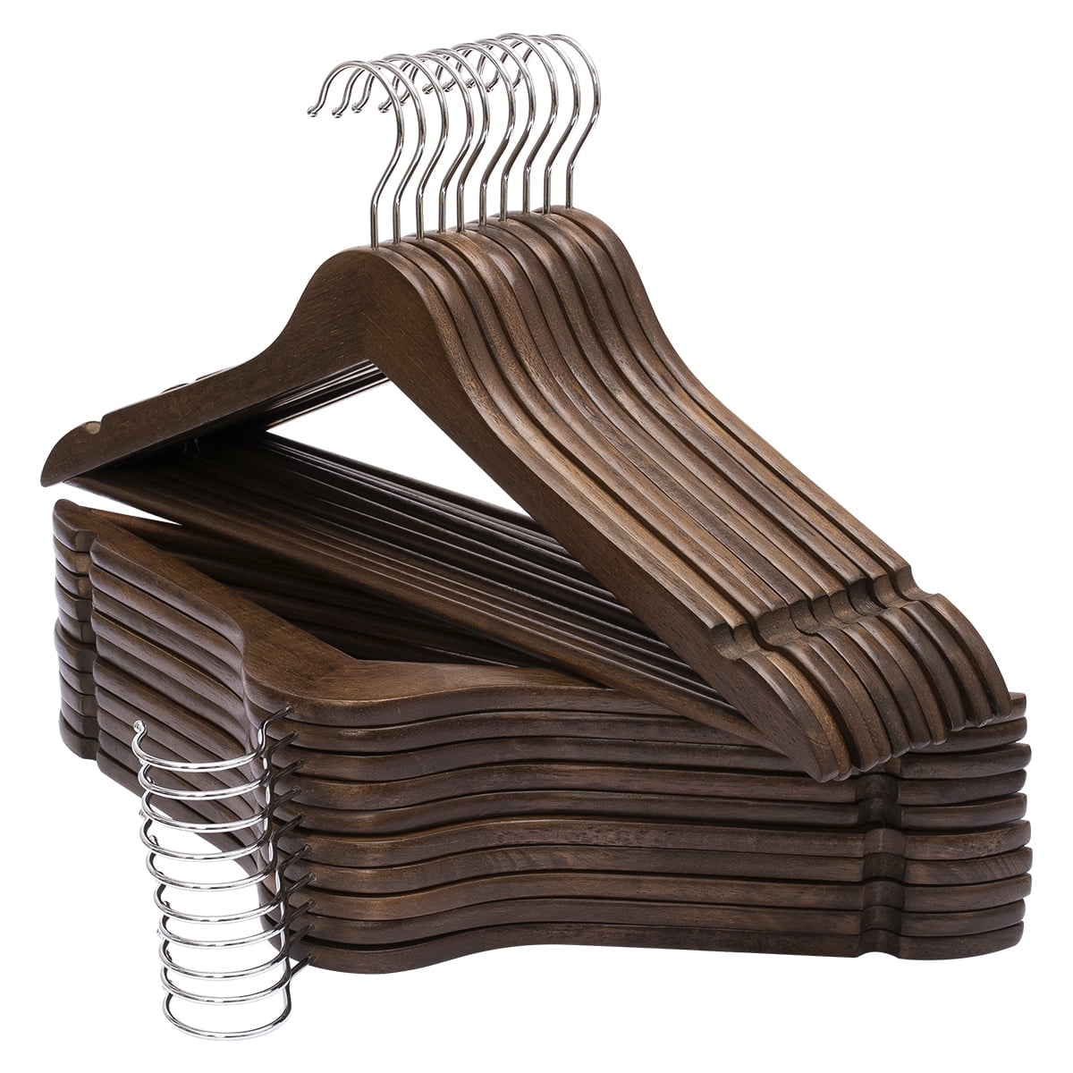 Edergoo Solid Wooden Hangers, 20 Pack Walnut Slim Wood Hangers with ...