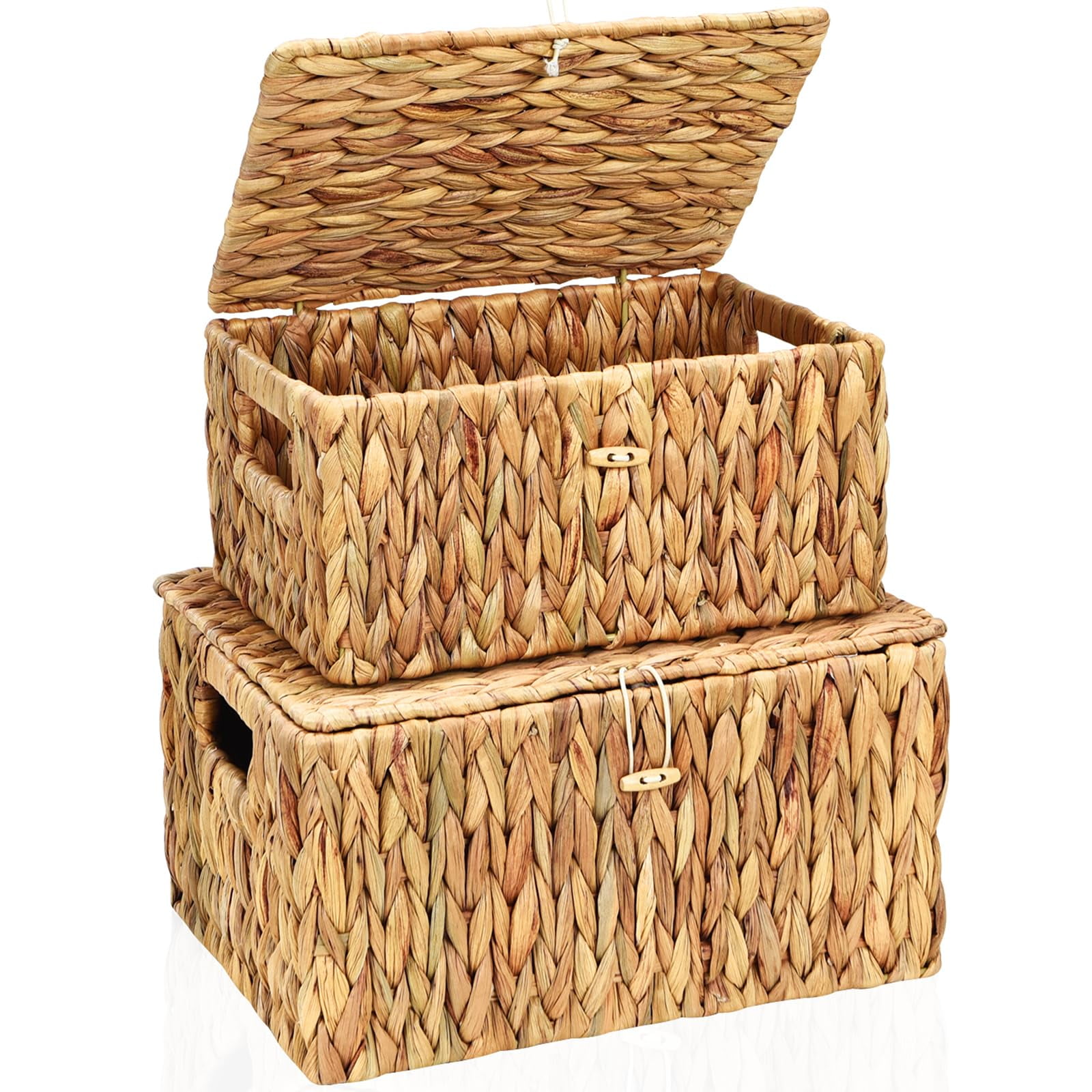 Edergoo Wicker Storage Basket with Lid, Water Hyacinth Wicker Basket ...