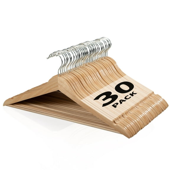 Wooden Hangers 30 Pack, Smooth Wood Hangers with 360° Swivel Hook ...