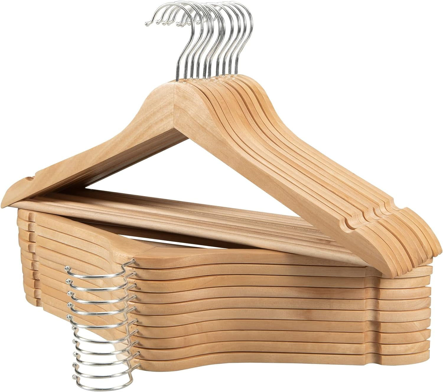 Edergoo Wooden Suit Hangers 20 Pack, Natural Solid Wood, Non-Slip Pant ...