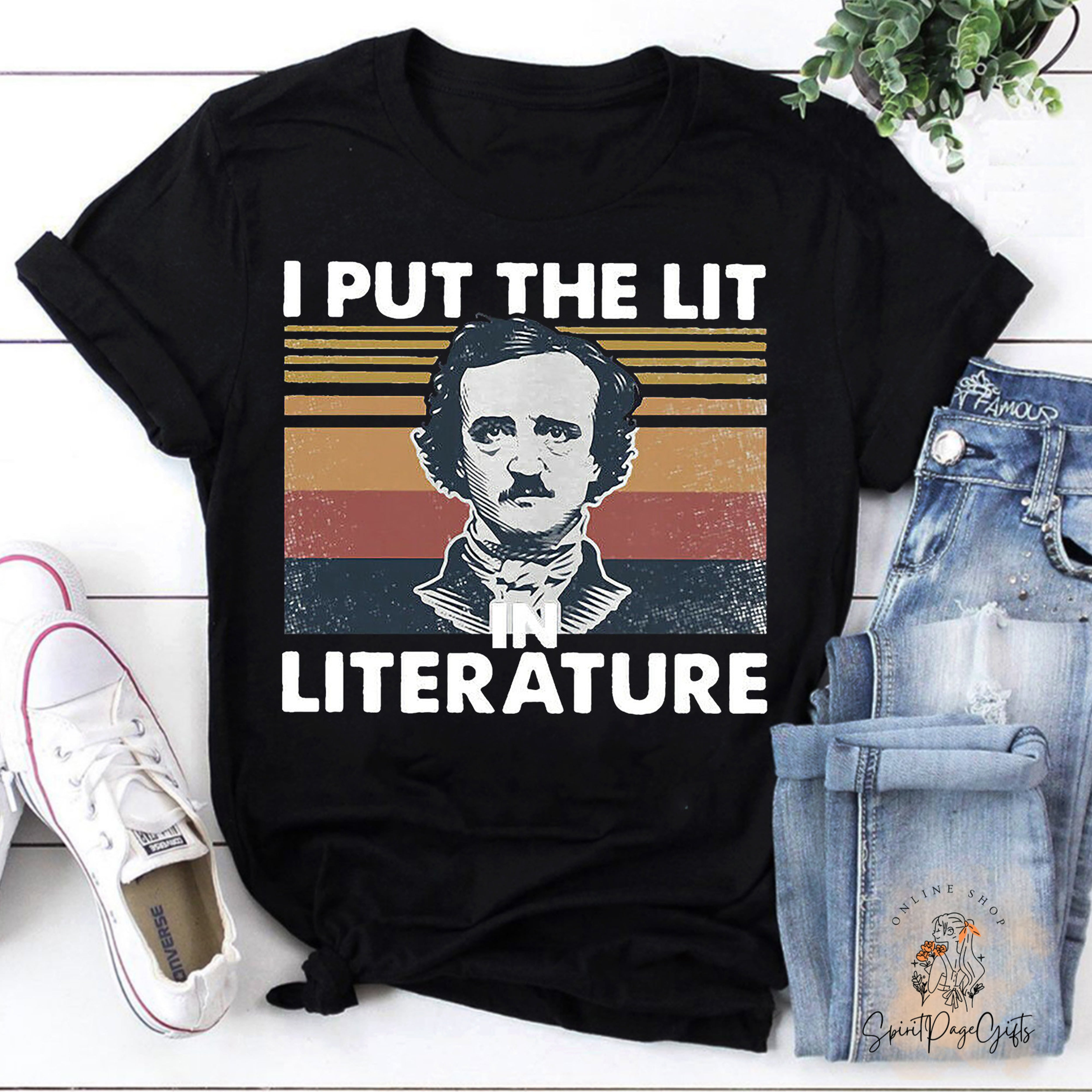 Edgar Allan Poe I Put The Lit In Literature Vintage T-Shirt, Edgar ...
