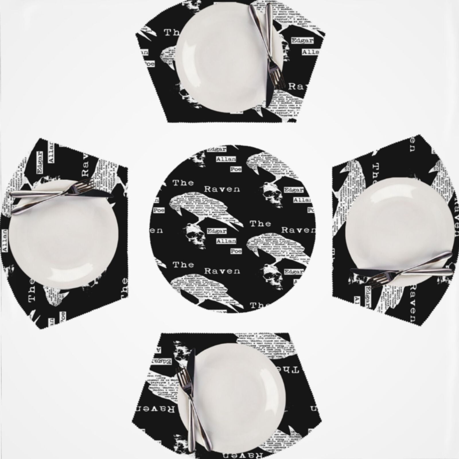 Edgar Allan Poe The Raven Poem Round Table Placemats Set Of 5 Wedge ...
