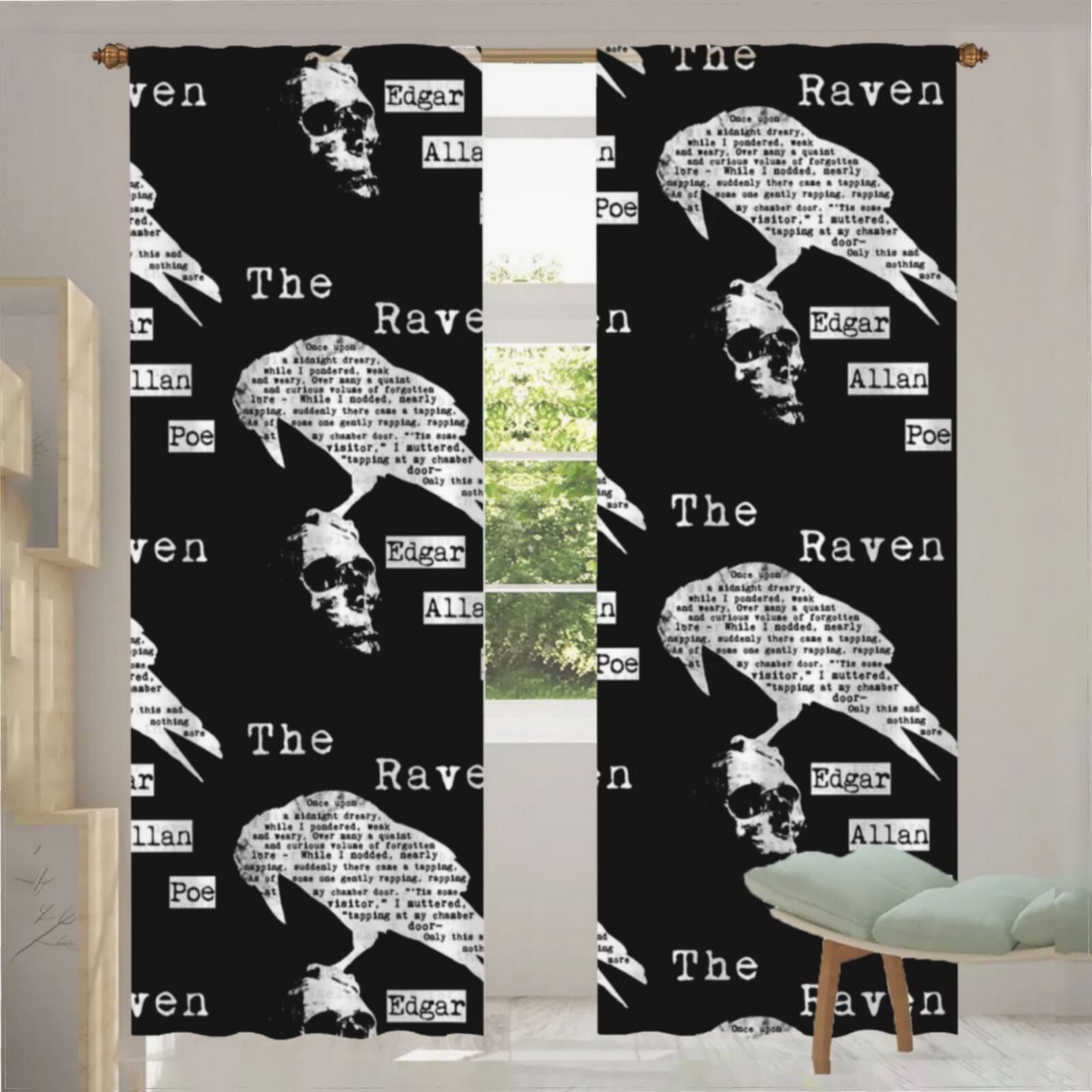 Edgar Allan Poe The Raven Poem Curtain For Living Room Bedroom Kitchen ...