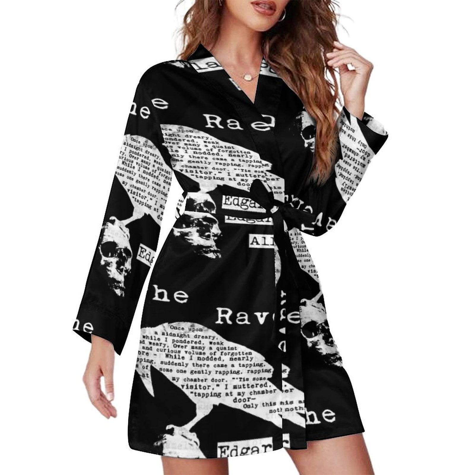 Edgar Allan Poe The Raven Poem Night Robe Long Sleeve V Neck Robe With ...