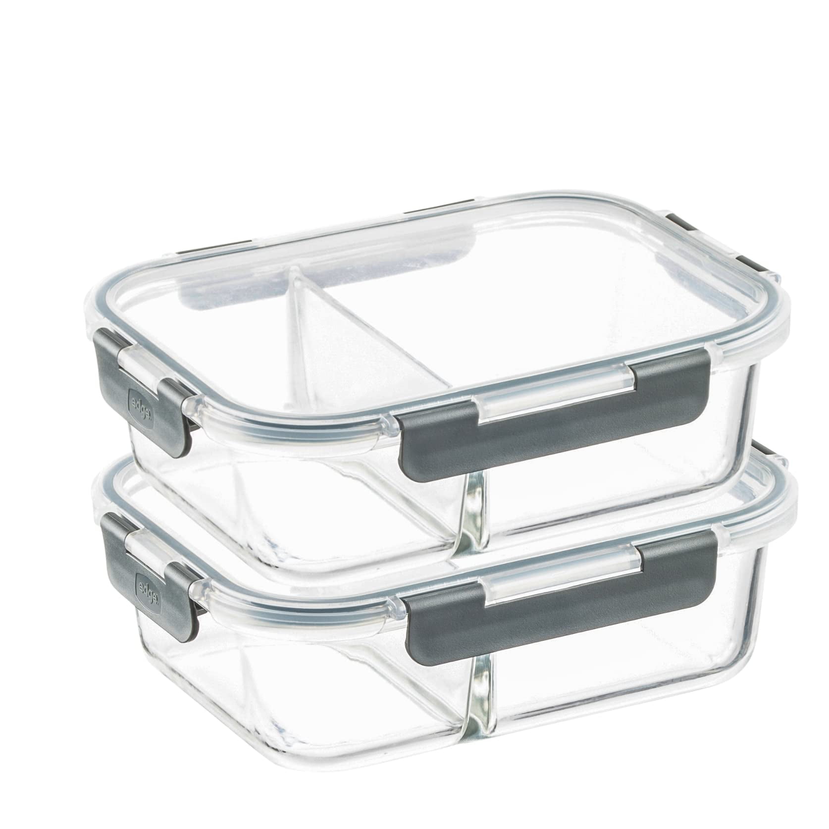 Edge 2 Section Airtight Rectangle Glass Food Locktop Container (1500ML ...