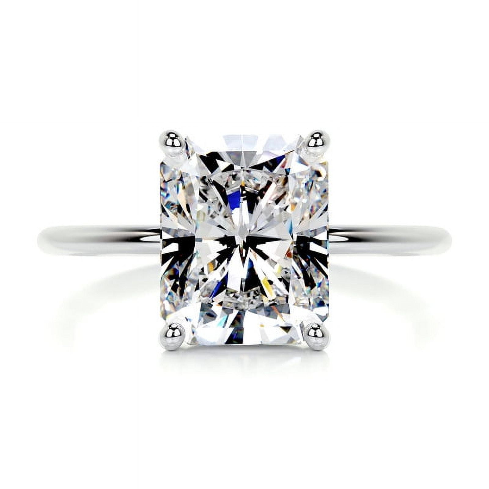 Edge Jewel 14K White Gold Plated Band - Radiant Cut 2 Ct Moissanite Ring - Elegant Solitaire ...