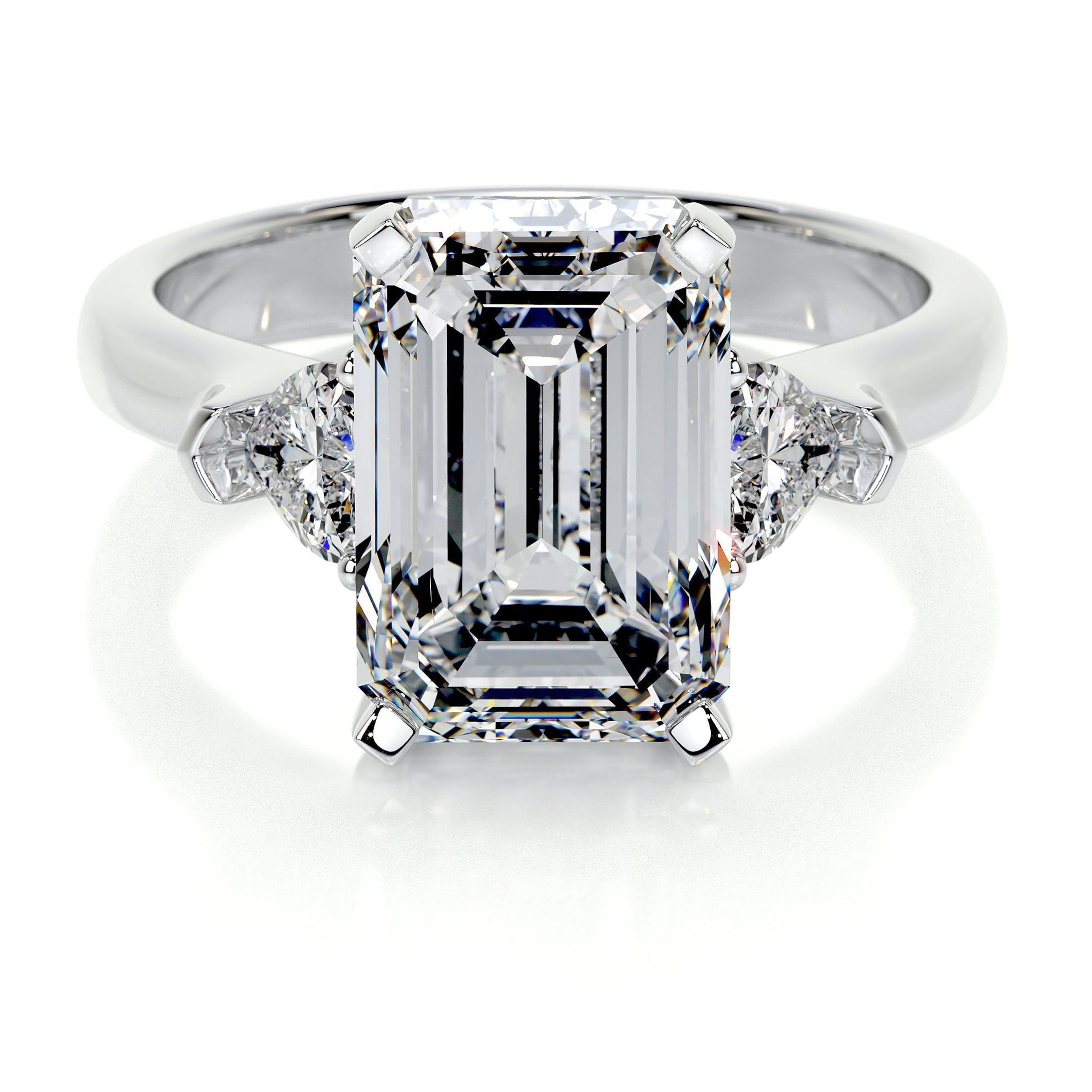 Edge Jewel 14K White Gold Plated Diamond Rings for Her - Wedding Ring - Emerald Cut Excellent 2. ...