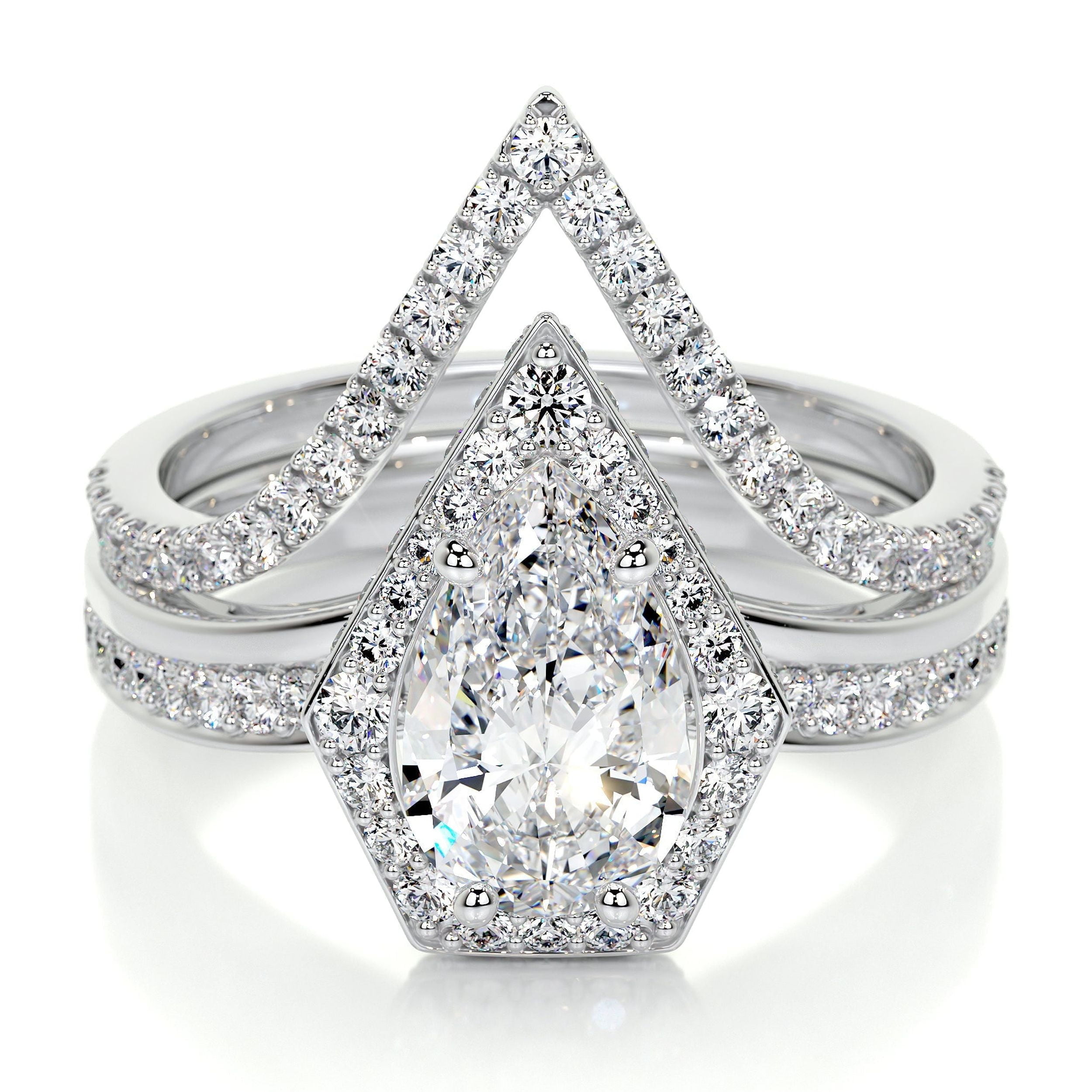 Edge Jewel 14K White Gold Plated Moissanite Ring for Her - Pear Cut ...