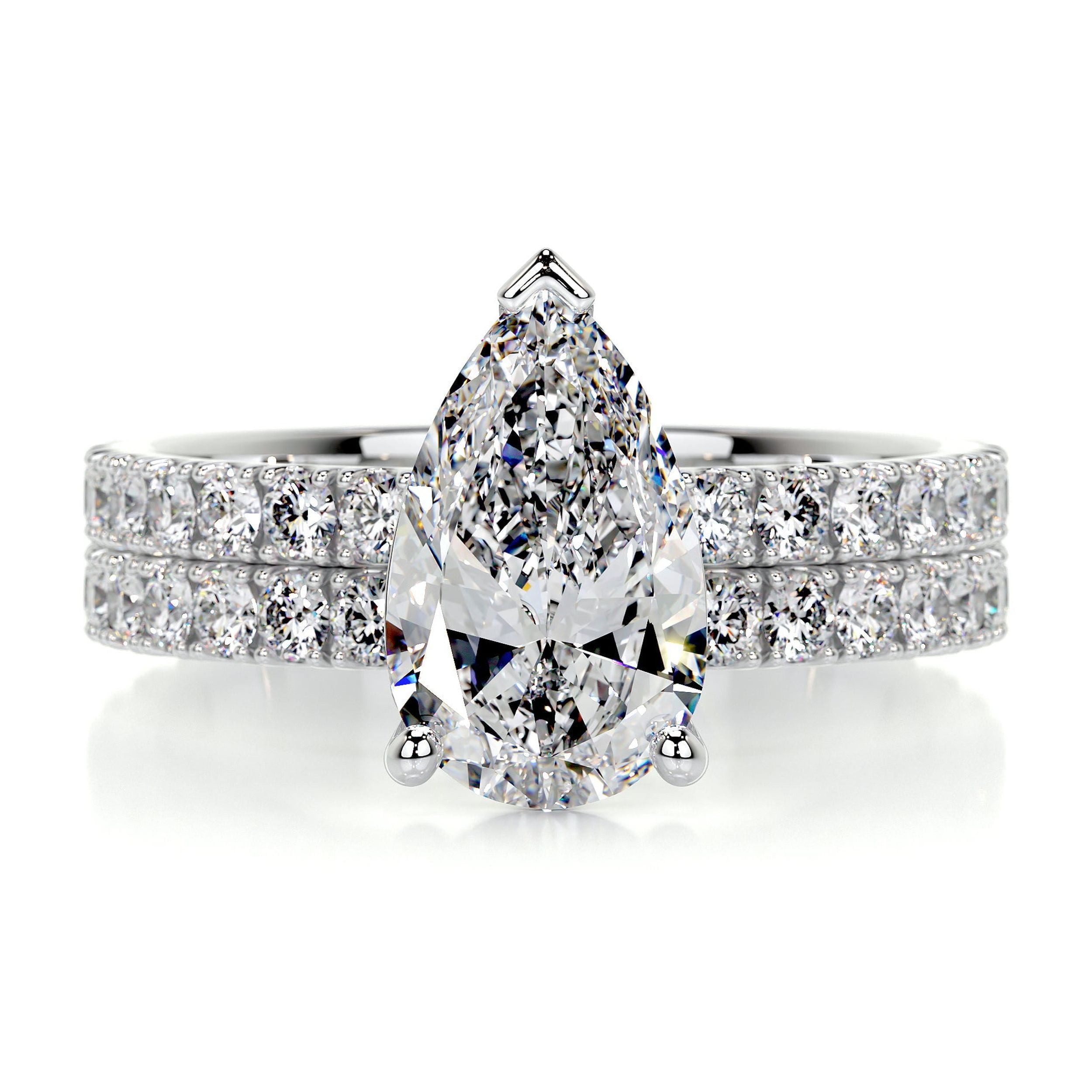 Edge Jewel 14K White Gold Plated Moissanite Ring - Refined 2 Ct Pear Cut Moissanite Ring for ...