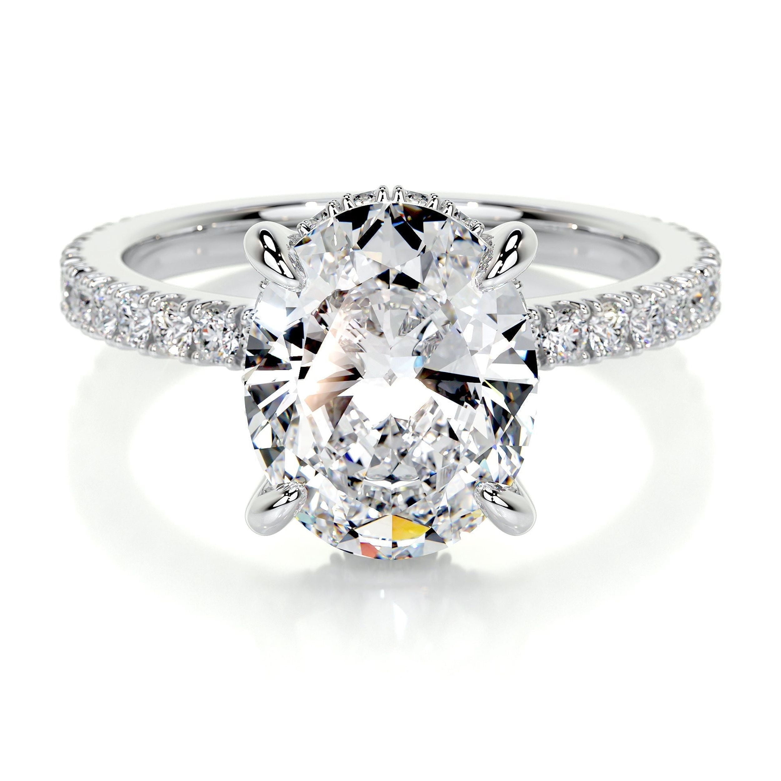 Edge Jewel 14K White Gold Plated Ring for Her - 2.2 Ct Oval Cut ...