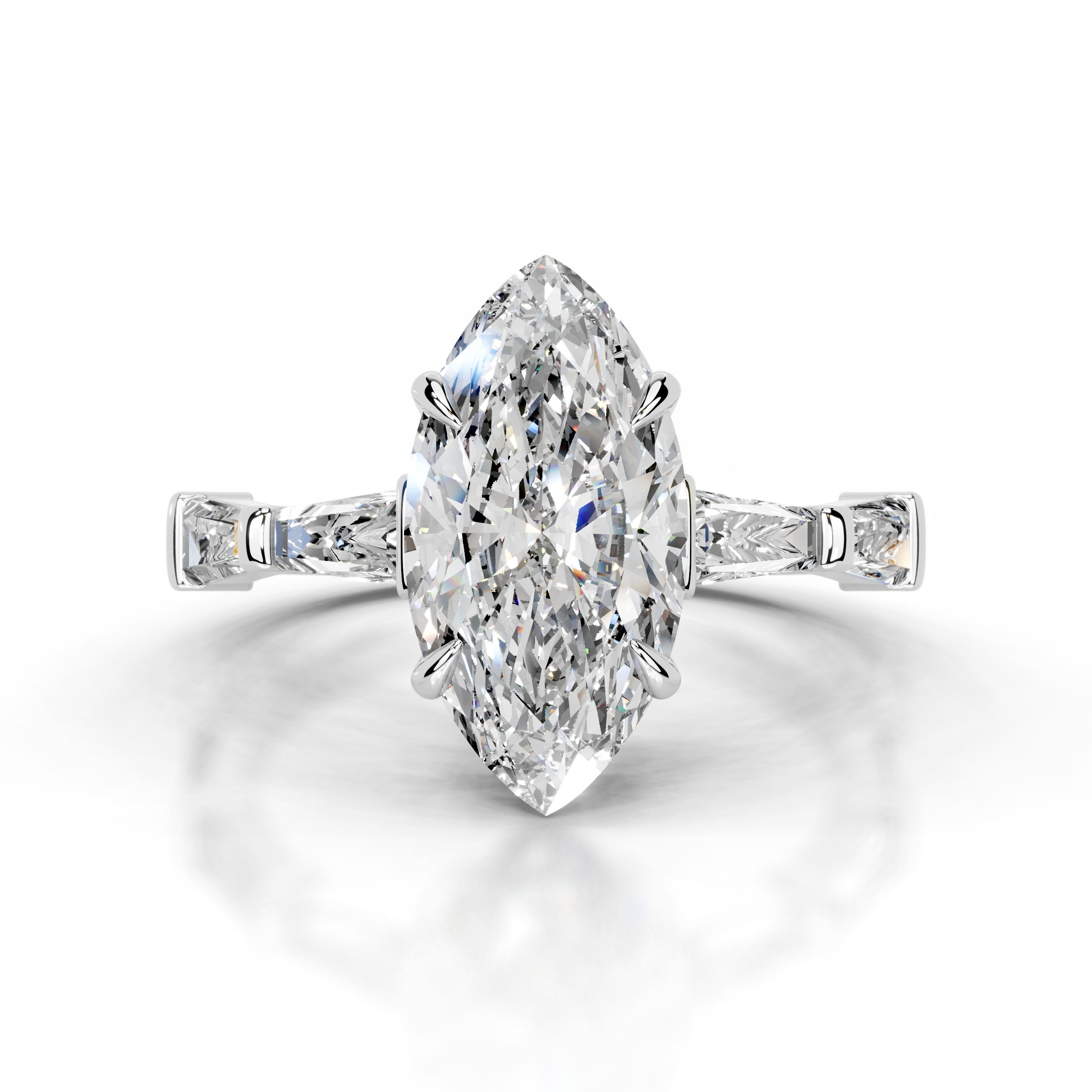 Edge Jewel 14K White Gold Plated Ring for Her - Marquise Cut 2.5 Ct ...