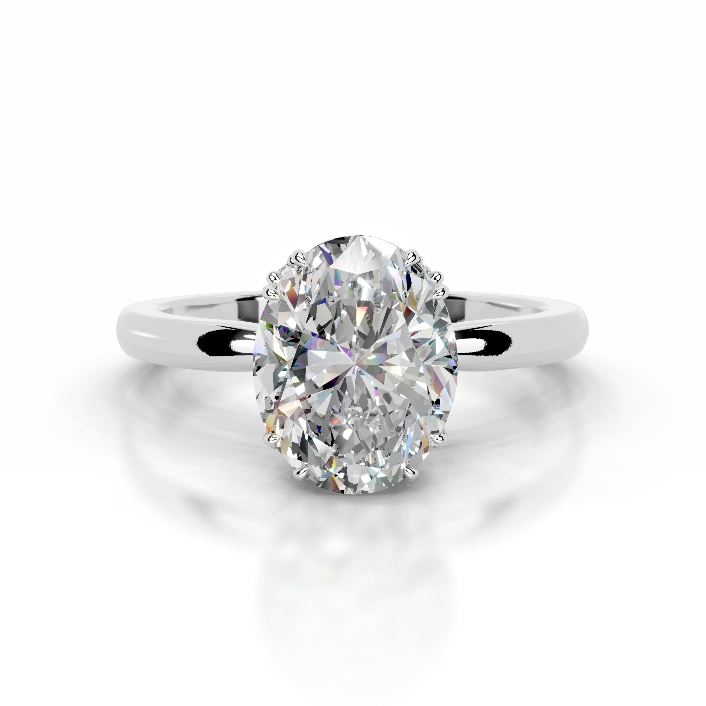Edge Jewel 2 Ct Oval Cut Solitaire with Accent Diamond Ring for Her ...