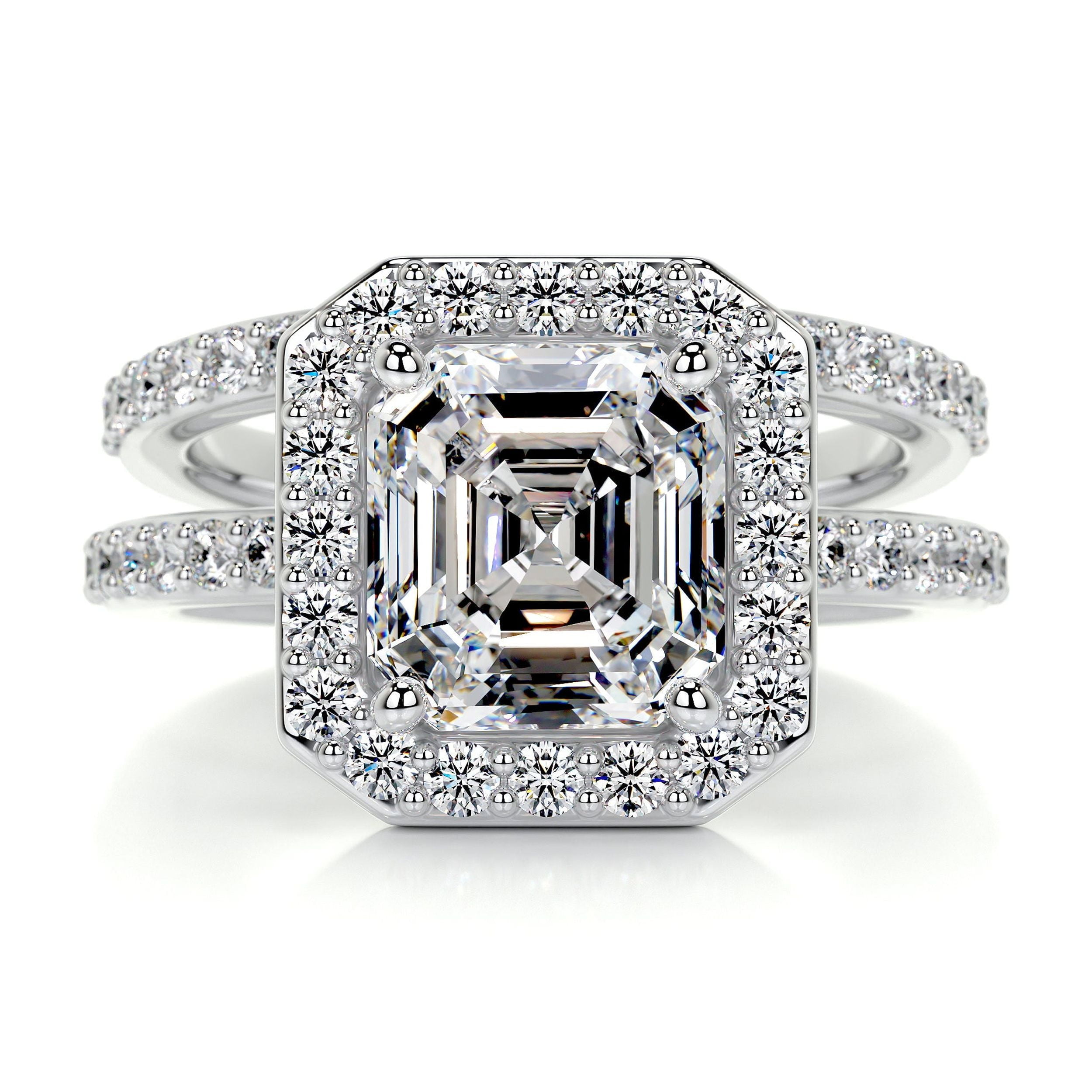 Edge Jewel Asscher Cut Halo Diamond Engagement Ring - 1.9 Ct Lab-Created Simulated Diamond in ...