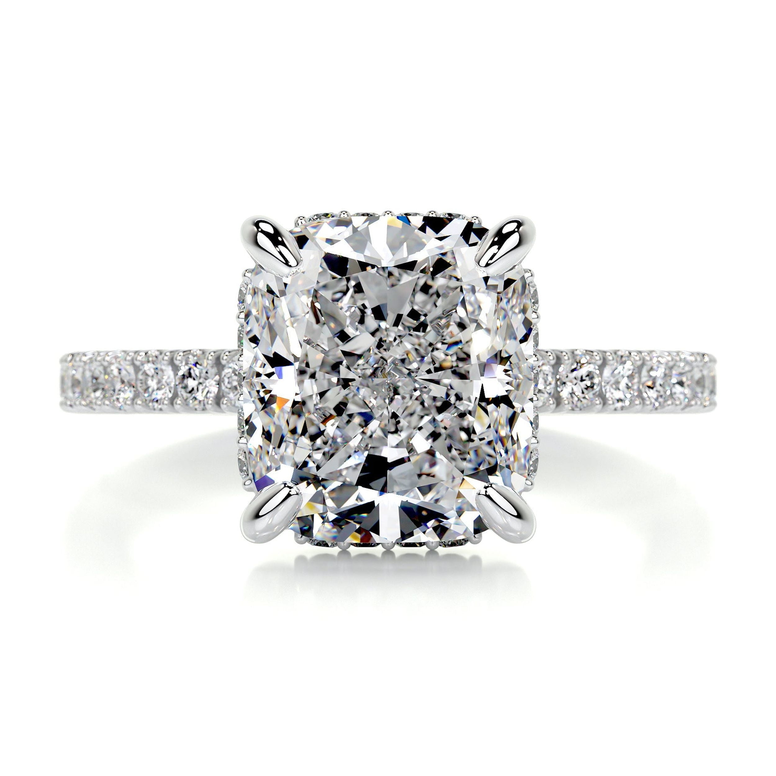 Edge Jewel Cushion Cut 2.2 Ct Moissanite - 14K White Gold Plated Band ...