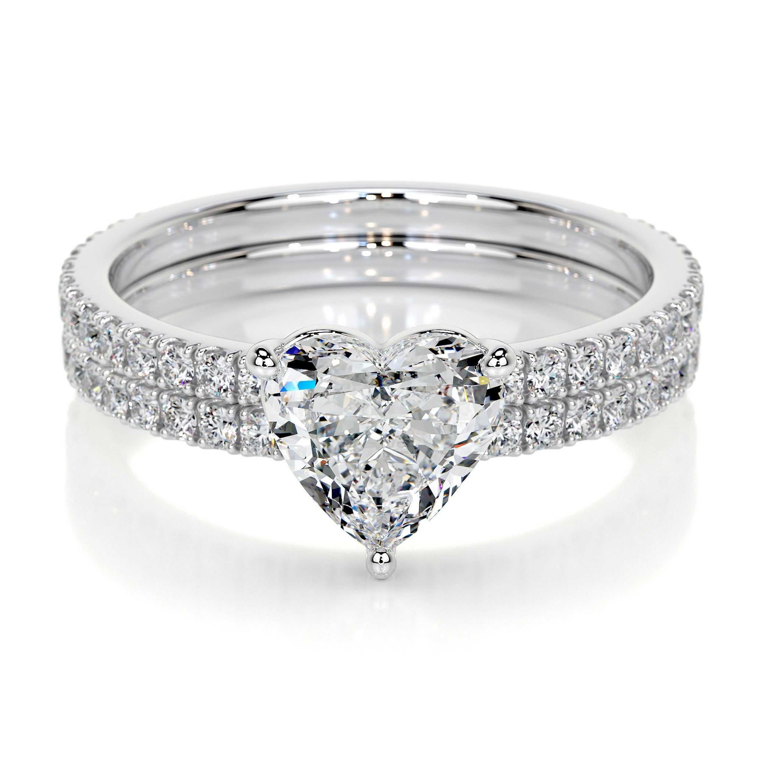 Edge Jewel Heart Cut Engagement Ring with Dual Eternity Bands - 1.9 Ct ...