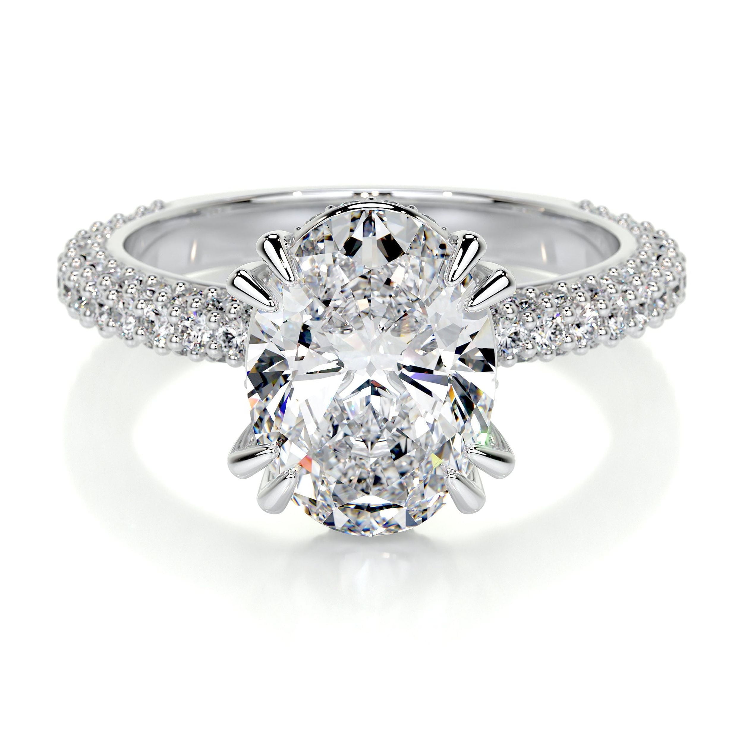 Edge Jewel Oval Cut 2.1 Ct Moissanite - 14K White Gold Plated Band ...