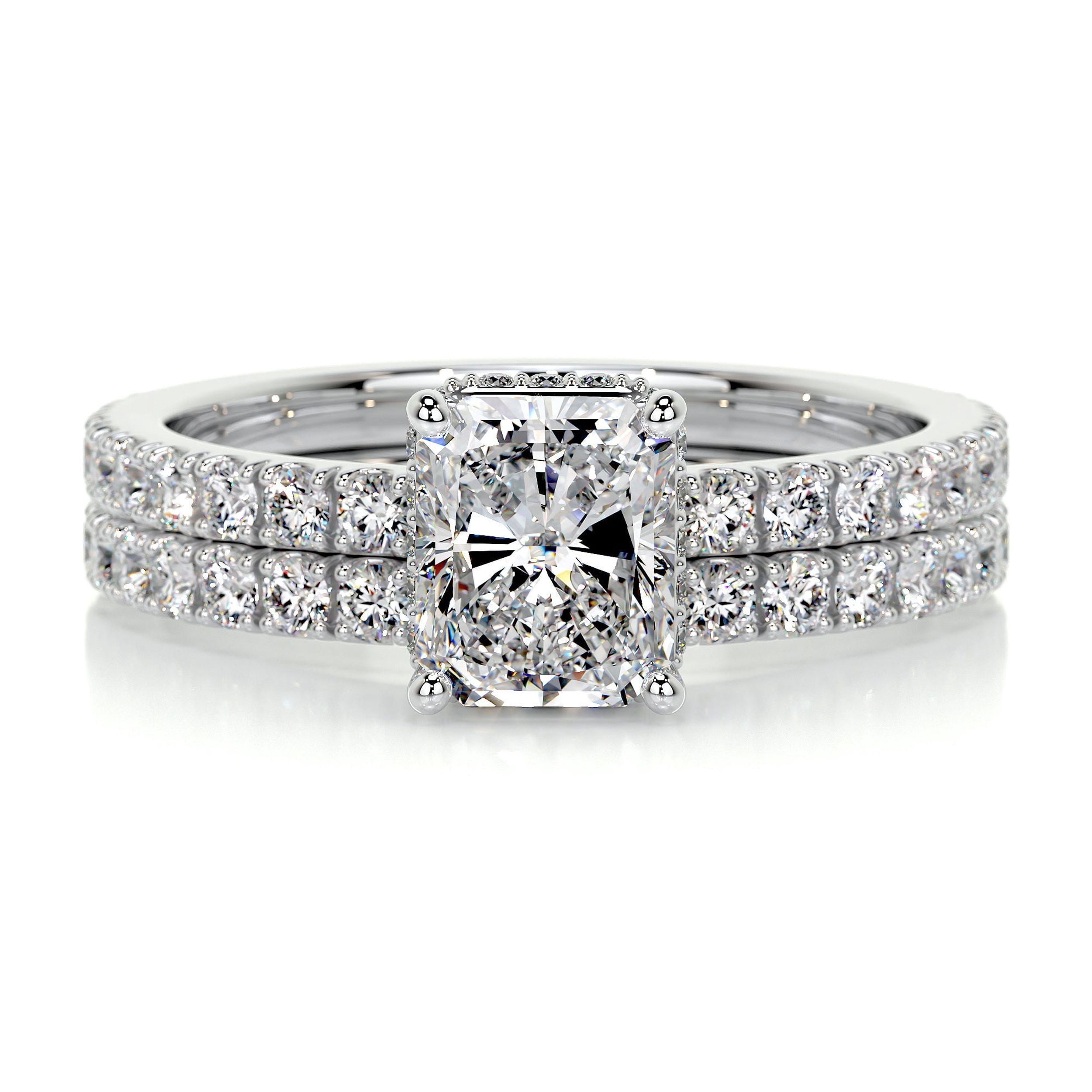 Edge Jewel Radiant Cut 2 Ct Moissanite - 14K White Gold Plated Band ...
