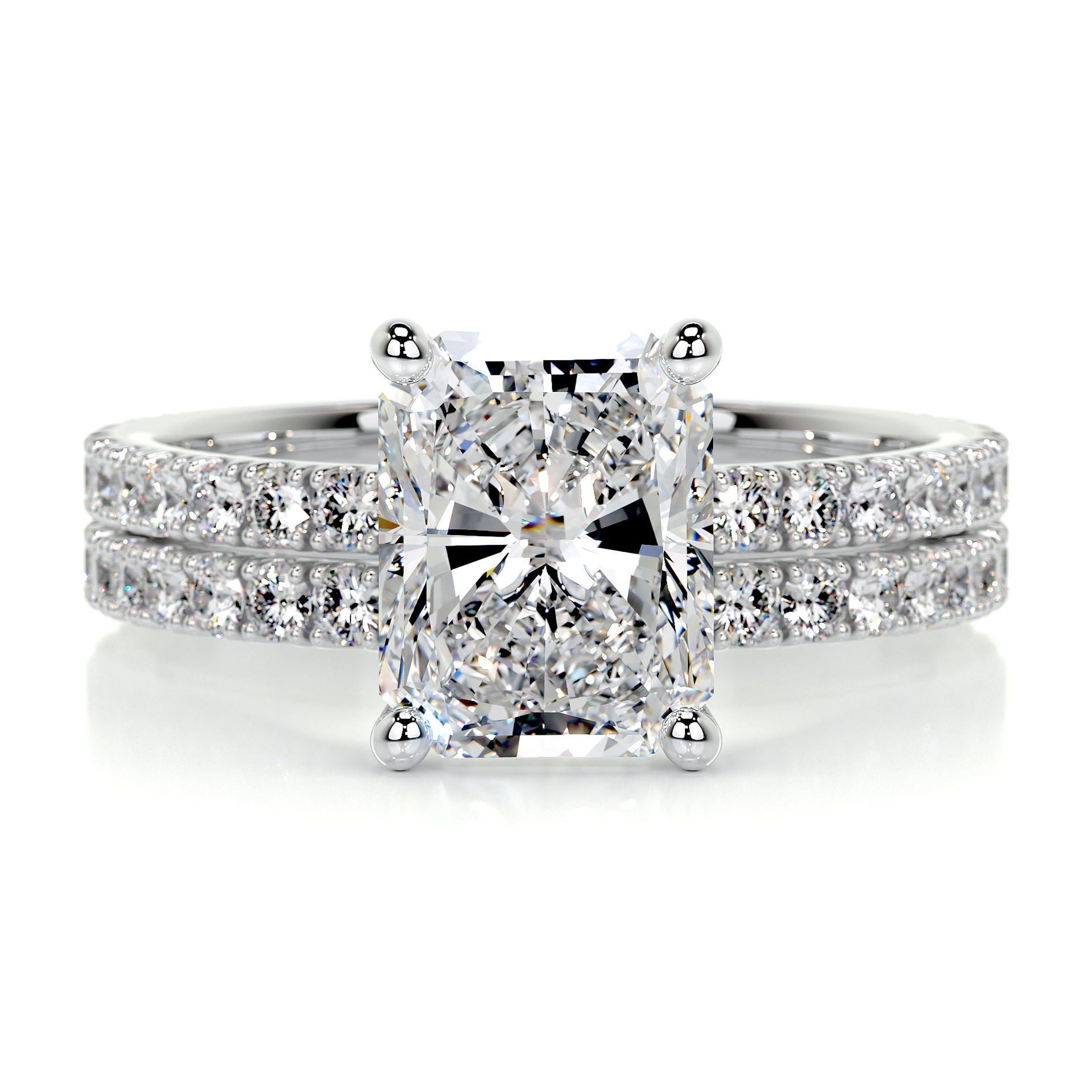 Edge Jewel Radiant Cut 2 Ct Moissanite Ring Featuring Two Eternity ...