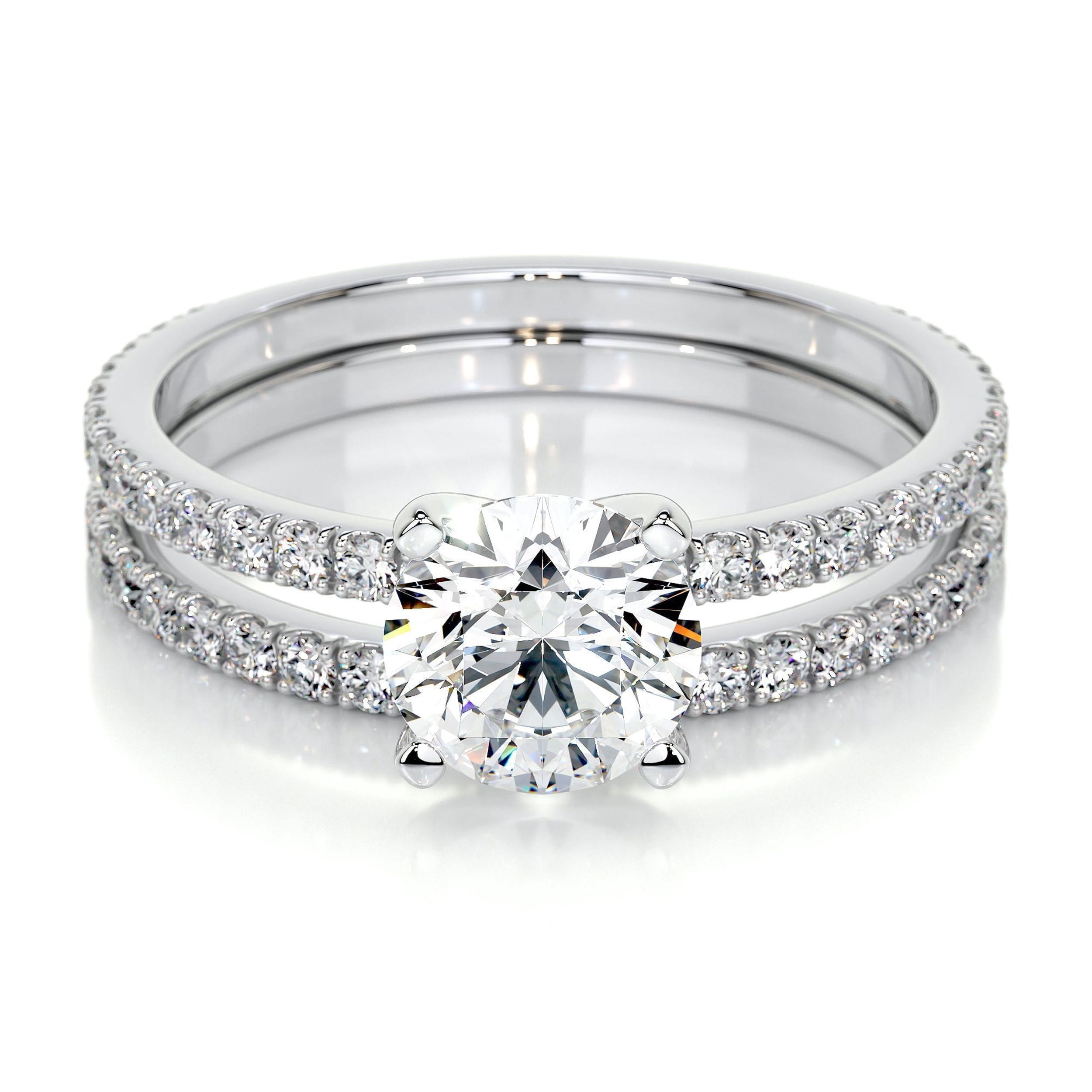 Edge Jewel Radiant Cut Halo with Twin Eternity Band - 1.7 Ct Moissanite ...
