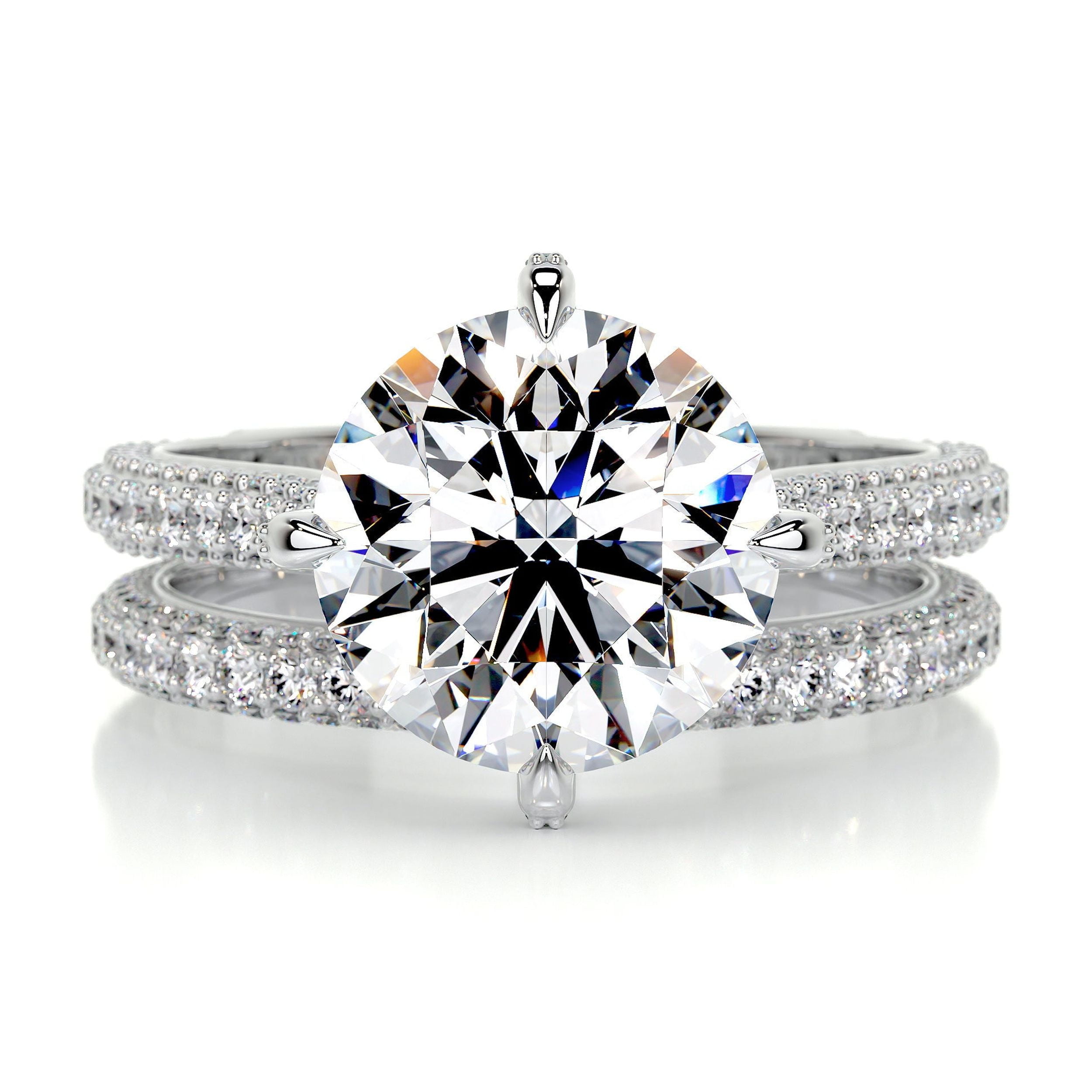 Edge Jewel Round Cut 2.1 Ct Moissanite - 14K White Gold Plated Band ...