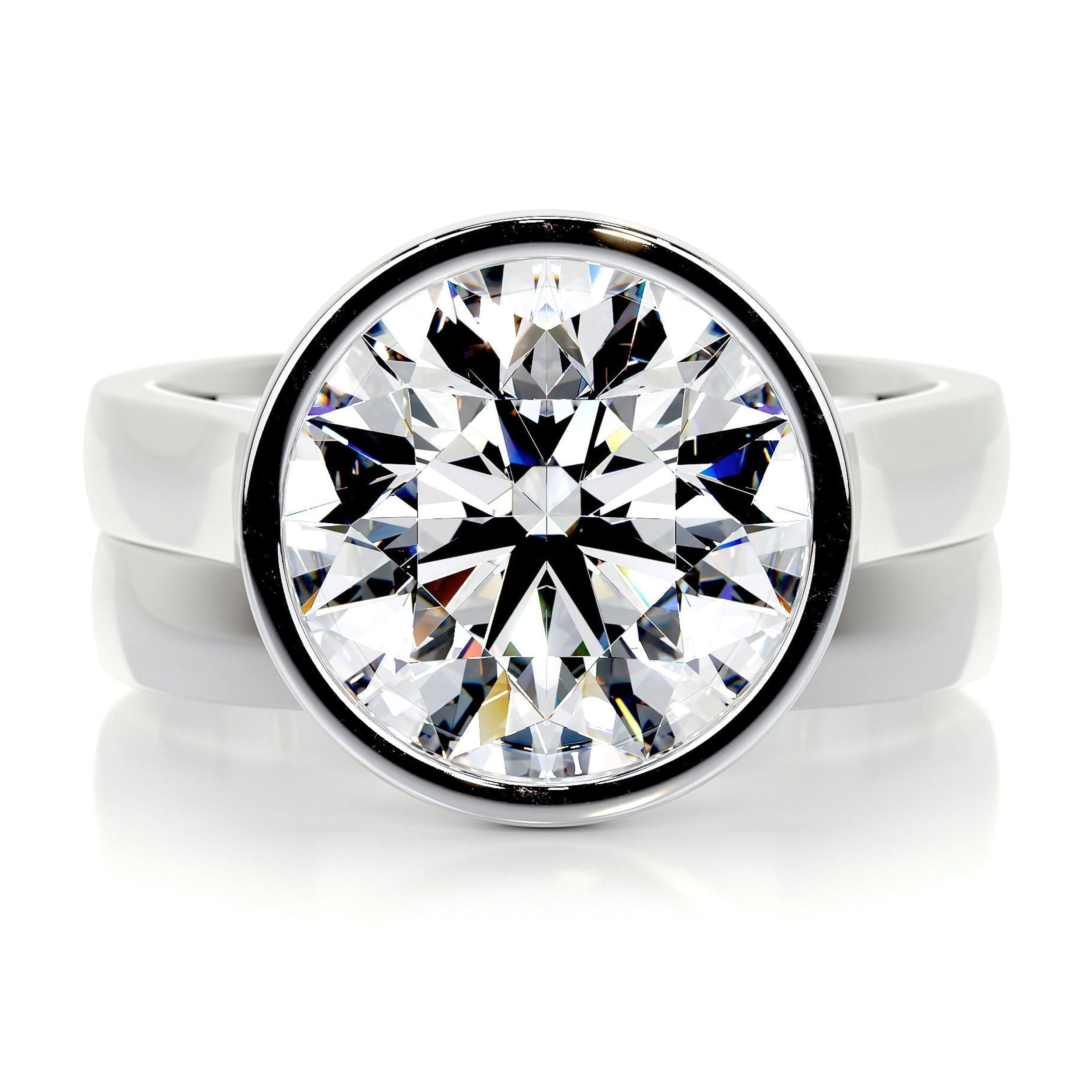 Edge Jewel Round Cut Bezel Engagement Ring - 2.2 Ct Moissanite in 14K ...