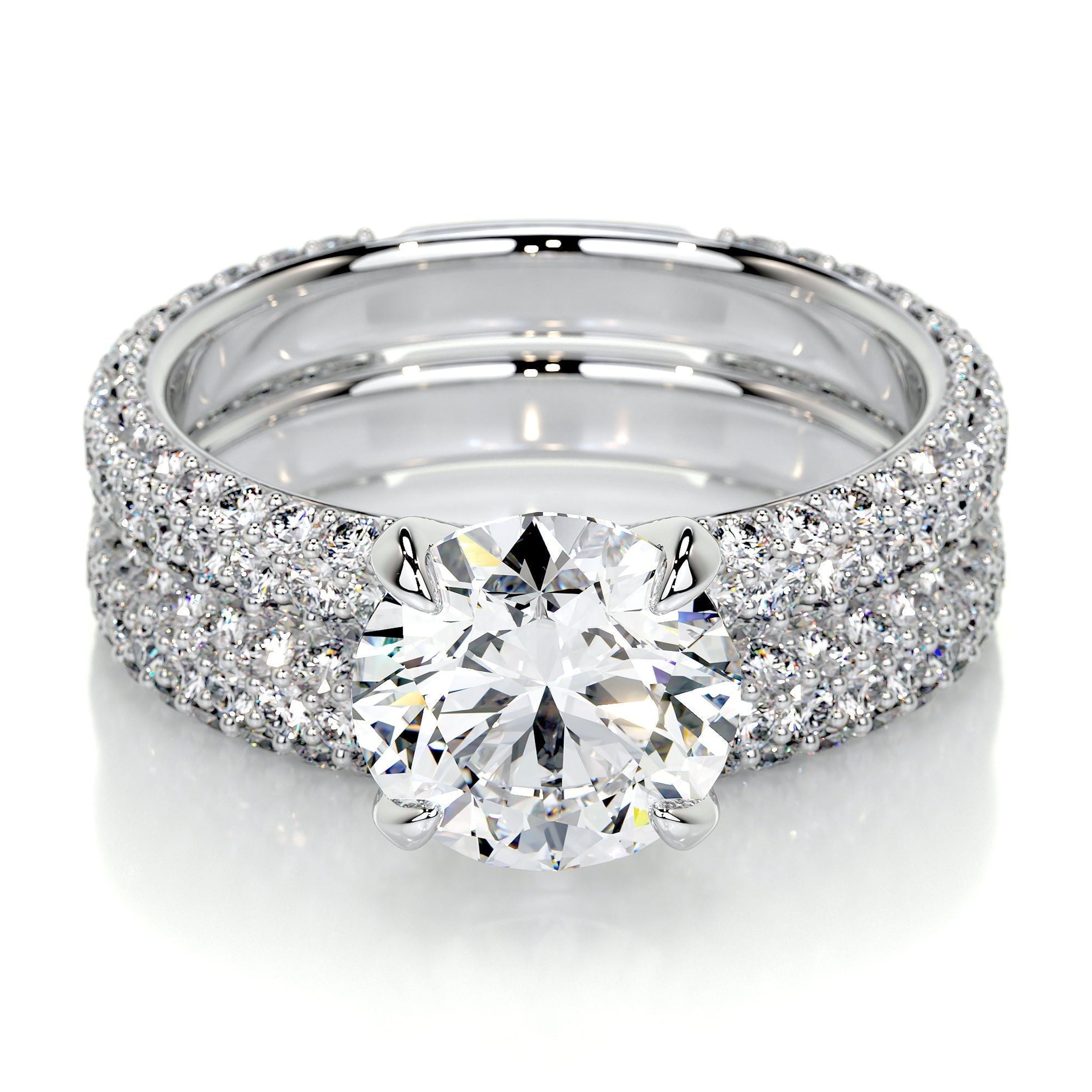 Edge Jewel Round Cut Twin Eternity Broad Band Ring - 1.9 Ct Moissanite ...