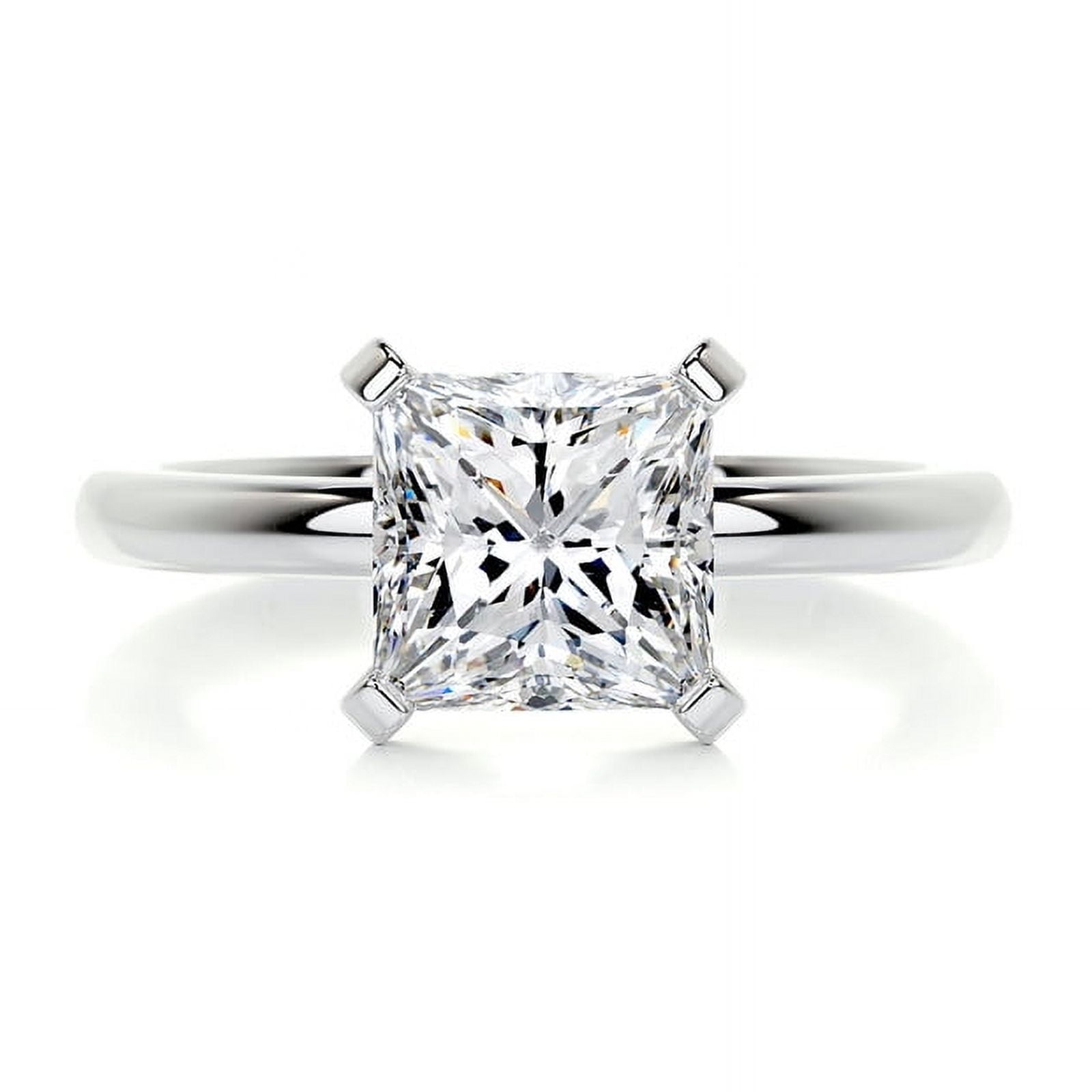 Edge Jewel Solitaire Diamond Ring - 14K White Gold Plated Band - 1.8 Ct ...