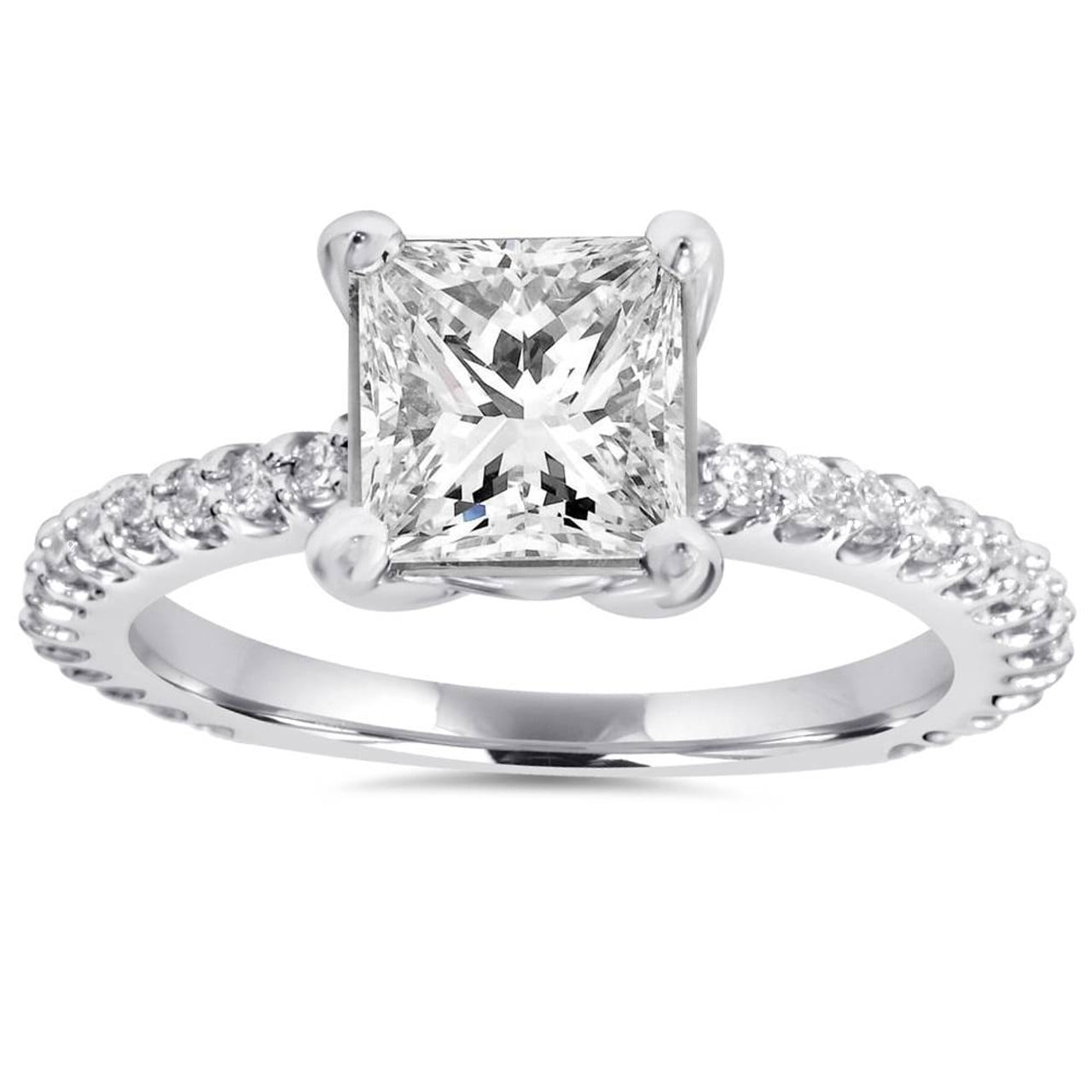 Edge Jewel Stamped 14K White Gold Plated Engagement Ring - Princess Cut ...