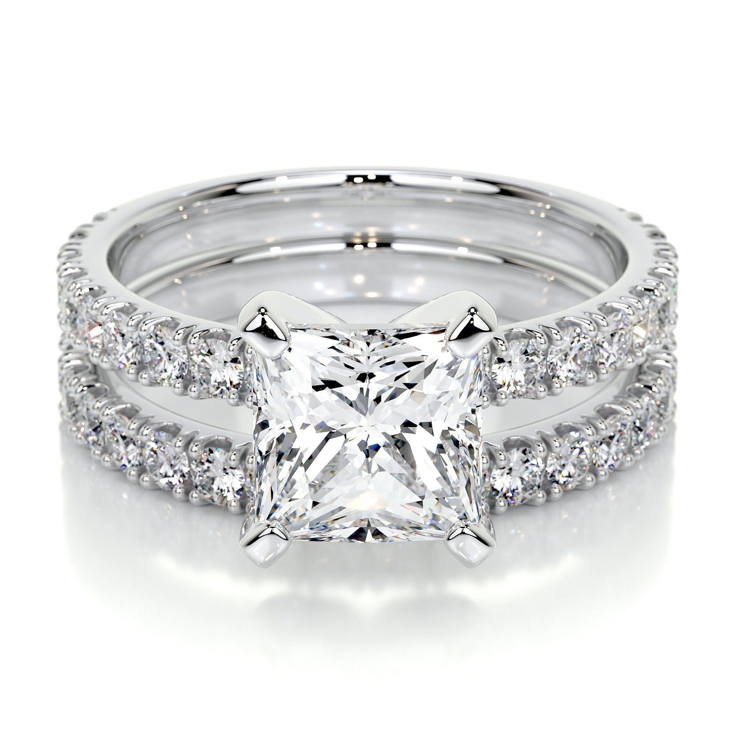 Edge Jewel Wedding Ring - 14K White Gold Plated Band for Her - Princess ...